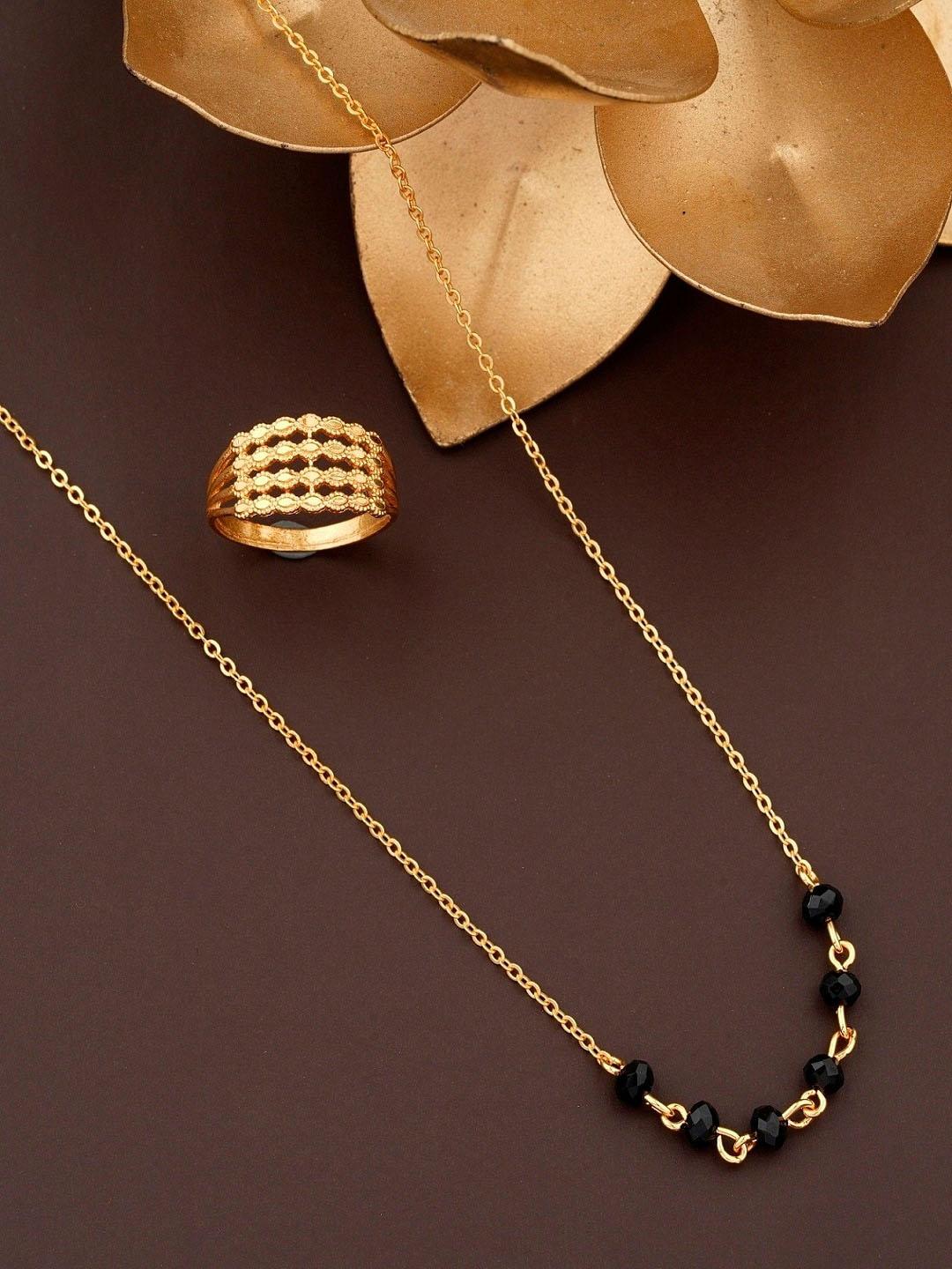 Buy JEWEL WORLD Gold Plated Beaded Mangalsutra With Finger Ring ...