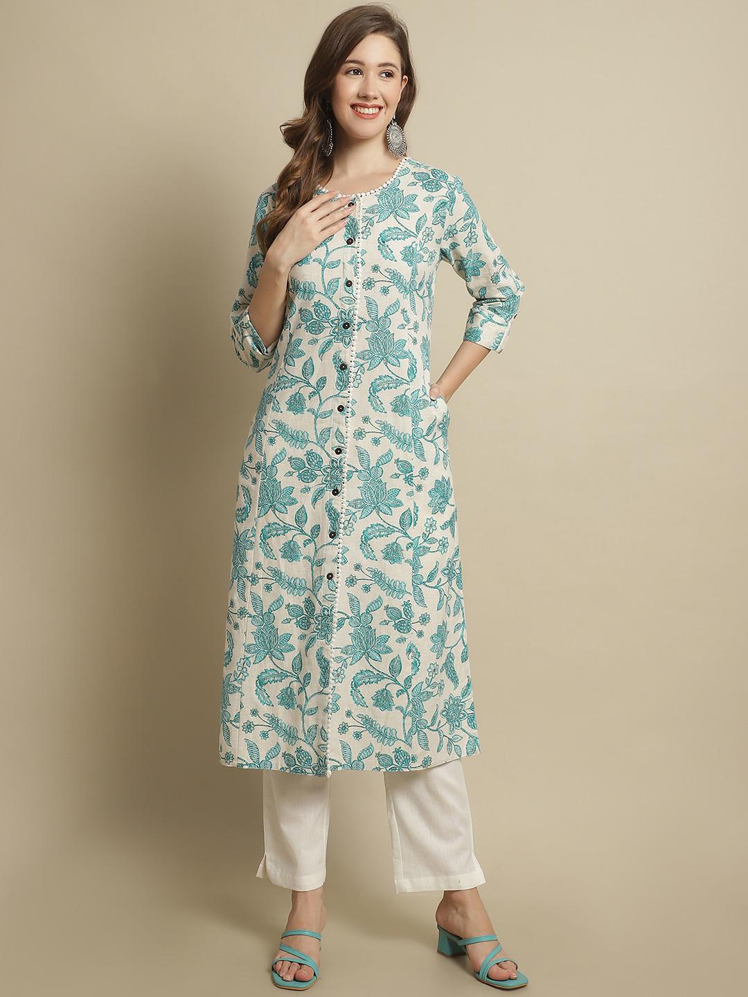 Buy Pistaa Floral Printed Straight Pure Cotton Kurta - Kurtas for Women ...