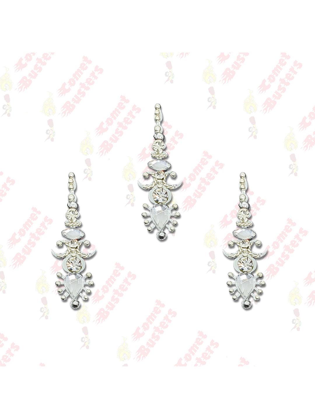 Buy Comet Busters 3 Pcs Embellished Reusable Traditional Bindi Silver ...
