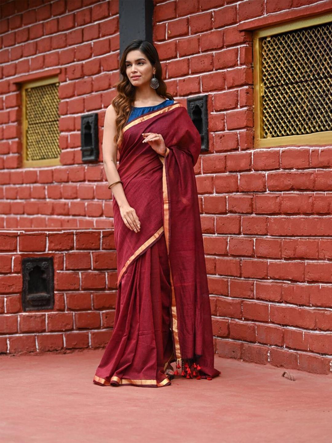 Buy Very Much Indian Zari Pure Cotton Handloom Saree - Sarees for Women ...