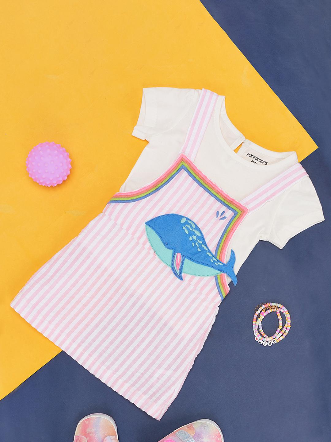 Buy Pantaloons Baby Infant Girls Striped Cotton Pinafore Dress With T ...