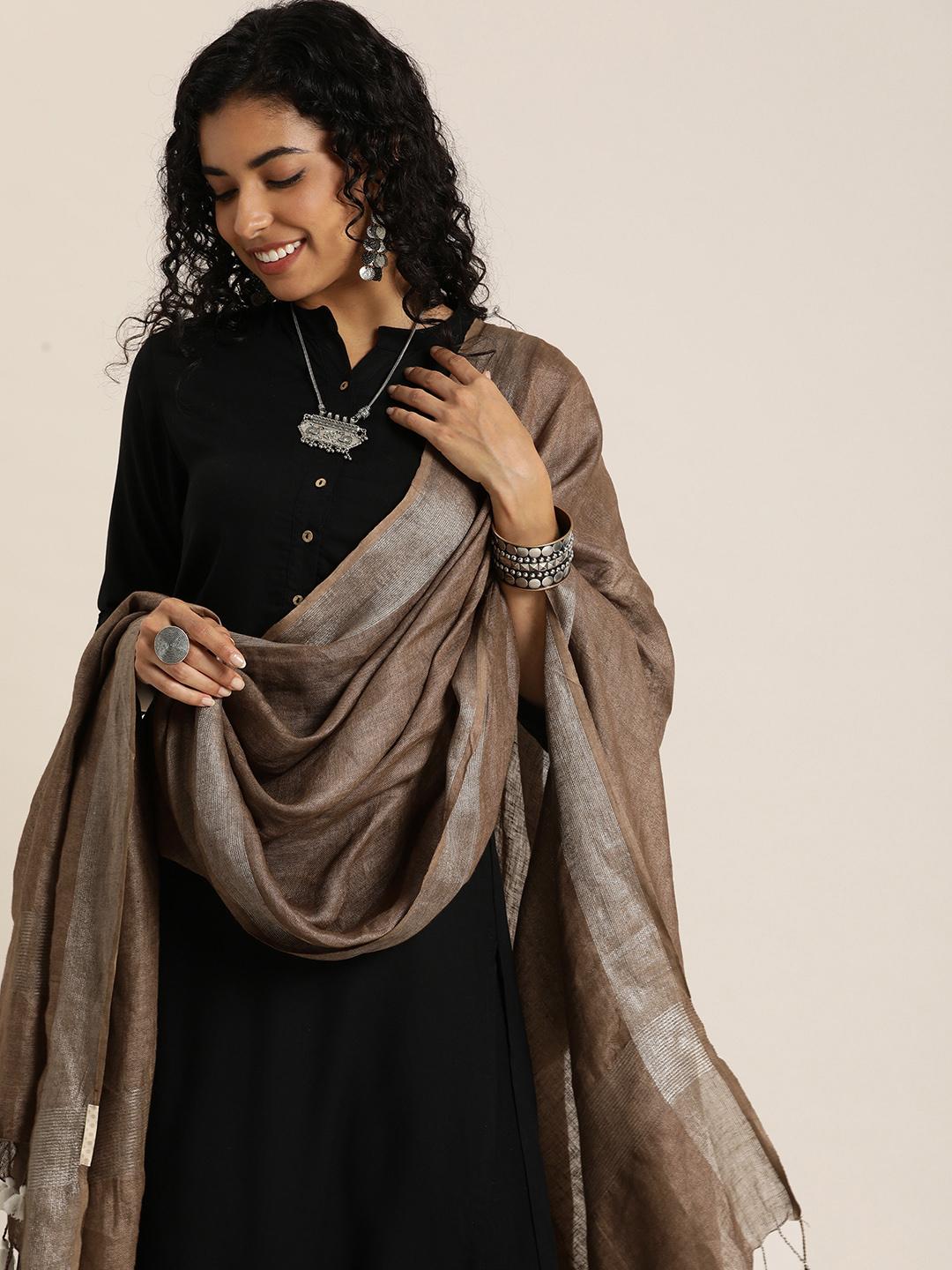 Buy Taavi Linen Dupatta With Zari Details - Dupatta for Women 23036754 ...