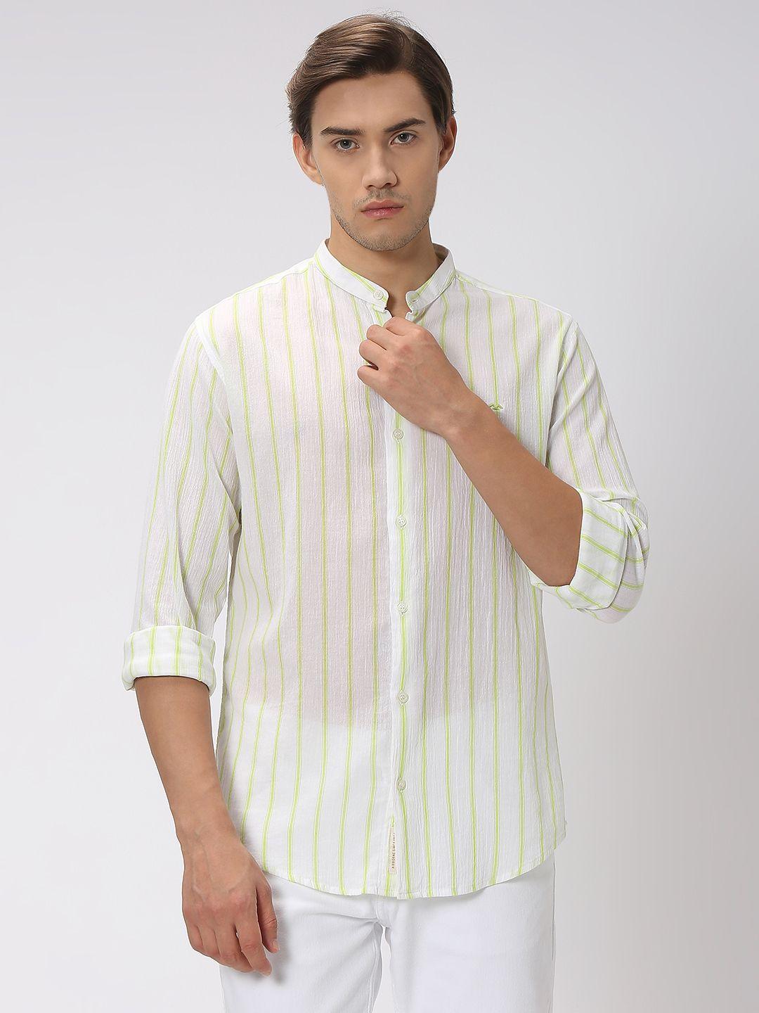 Buy Mufti Slim Fit Band Collar Striped Casual Cotton Linen Shirt ...
