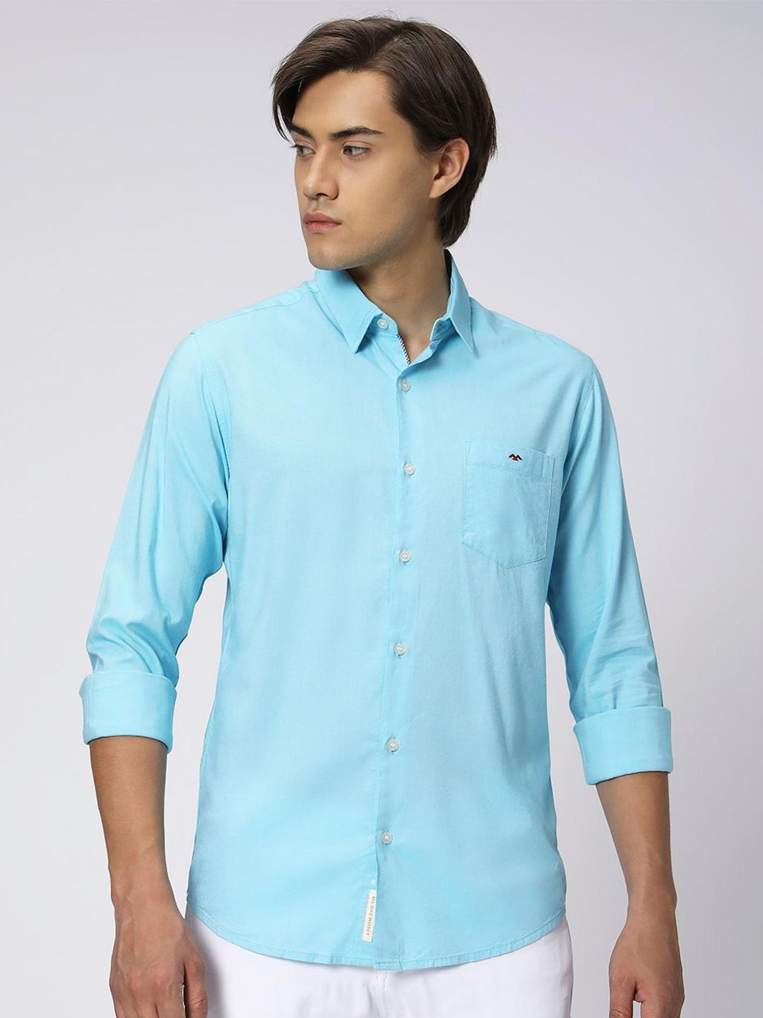 Buy Mufti Slim Fit Spread Collar Oxford Casual Cotton Linen Shirt ...