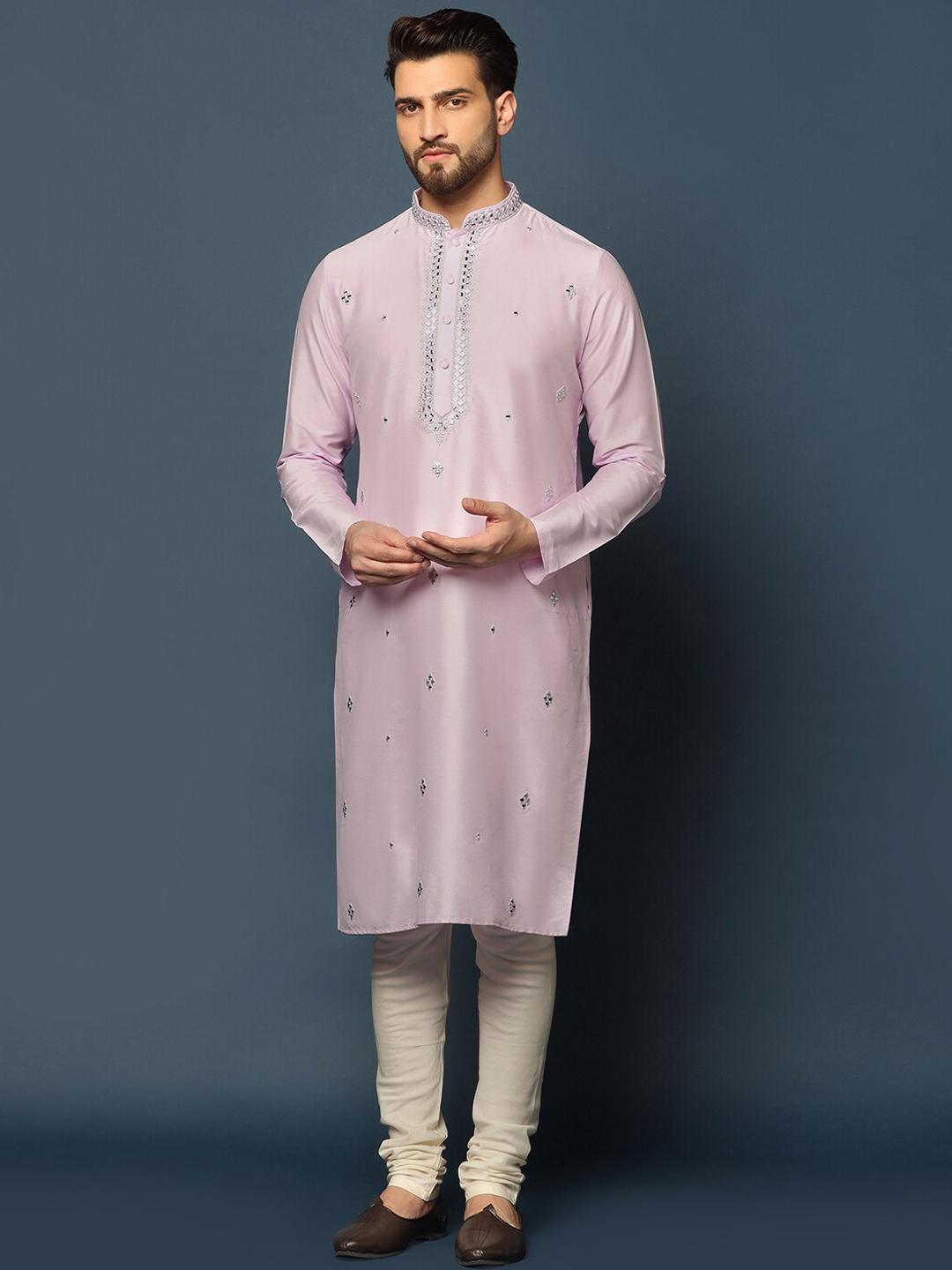 Buy KISAH Geometric Embroidered Mirror Work Kurta With Churidar - Kurta ...