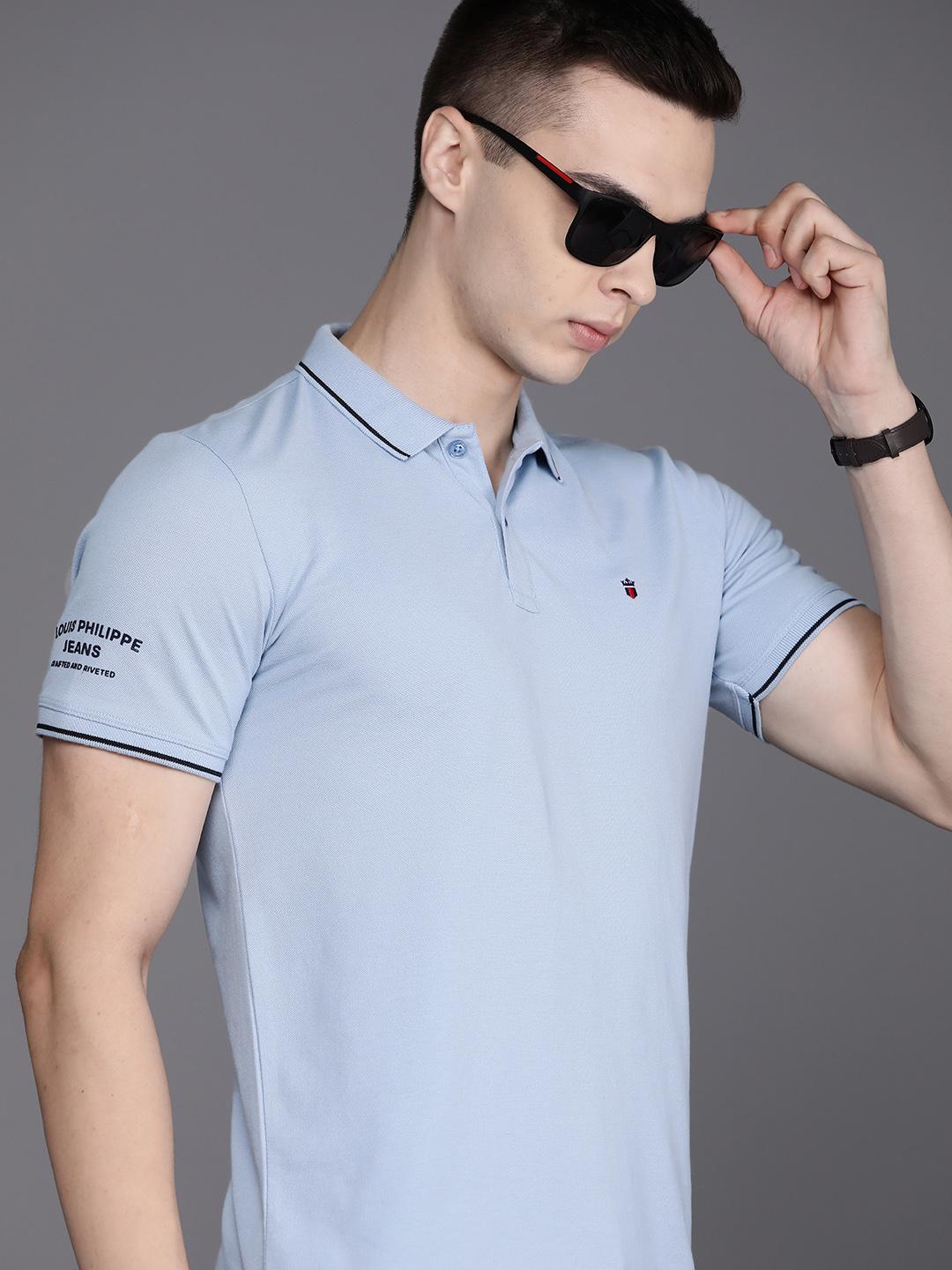 Buy Men Slim Fit Collar Tipping & Arm Branding Half Sleeve Tshirt ...