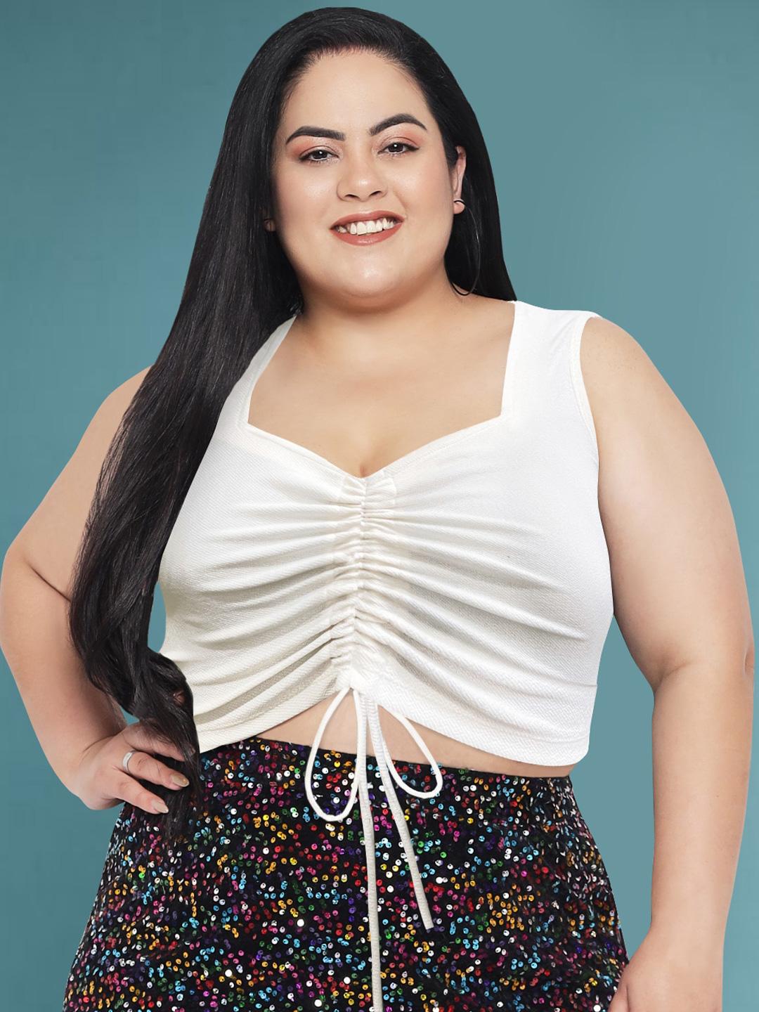 Buy Wild U Plus Size Sweetheart Neck Sleeveless Ruched Regular Crop Top ...