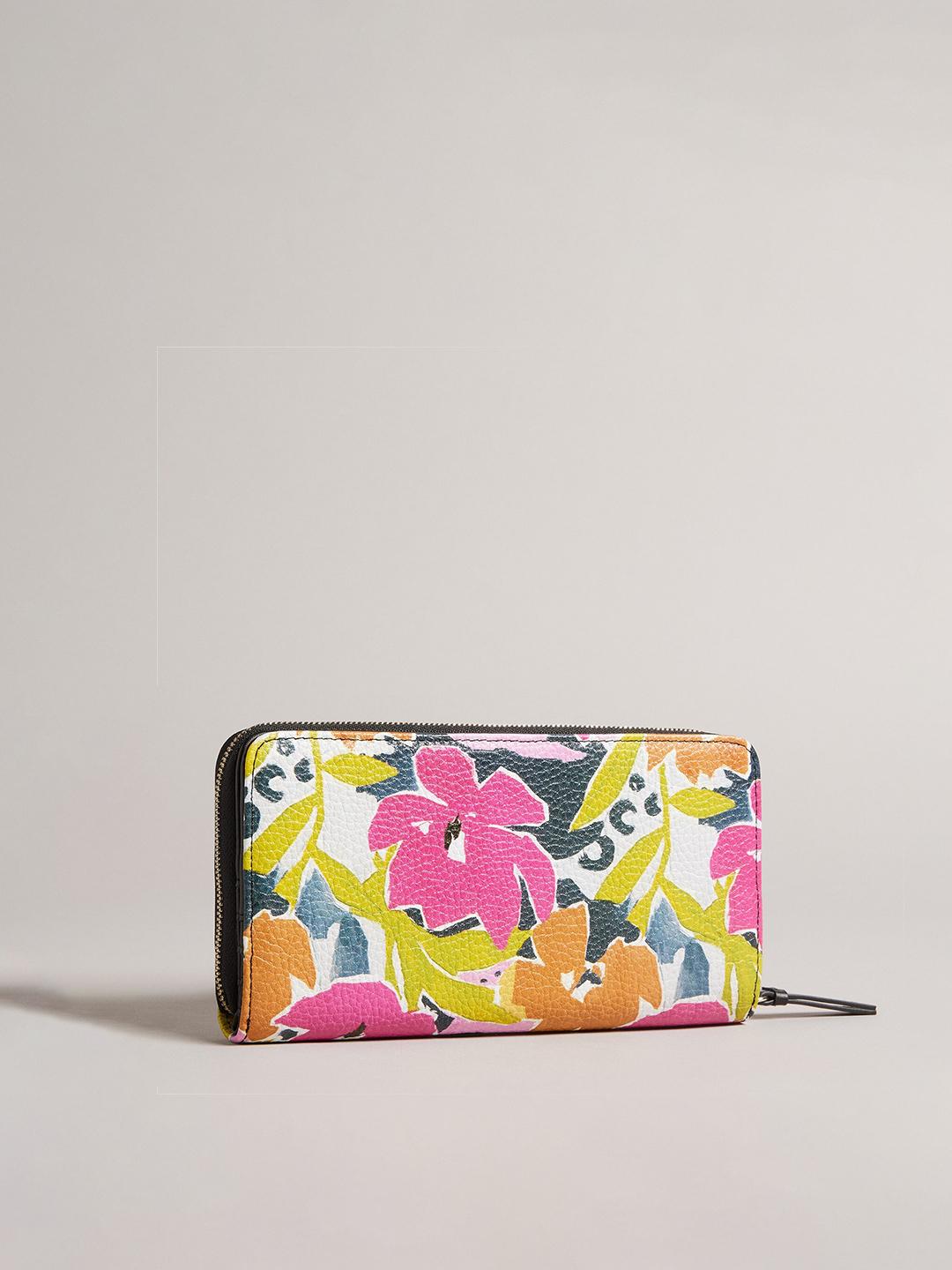 Buy Ted Baker Women Pink & White Floral Printed Leather Zip Around ...
