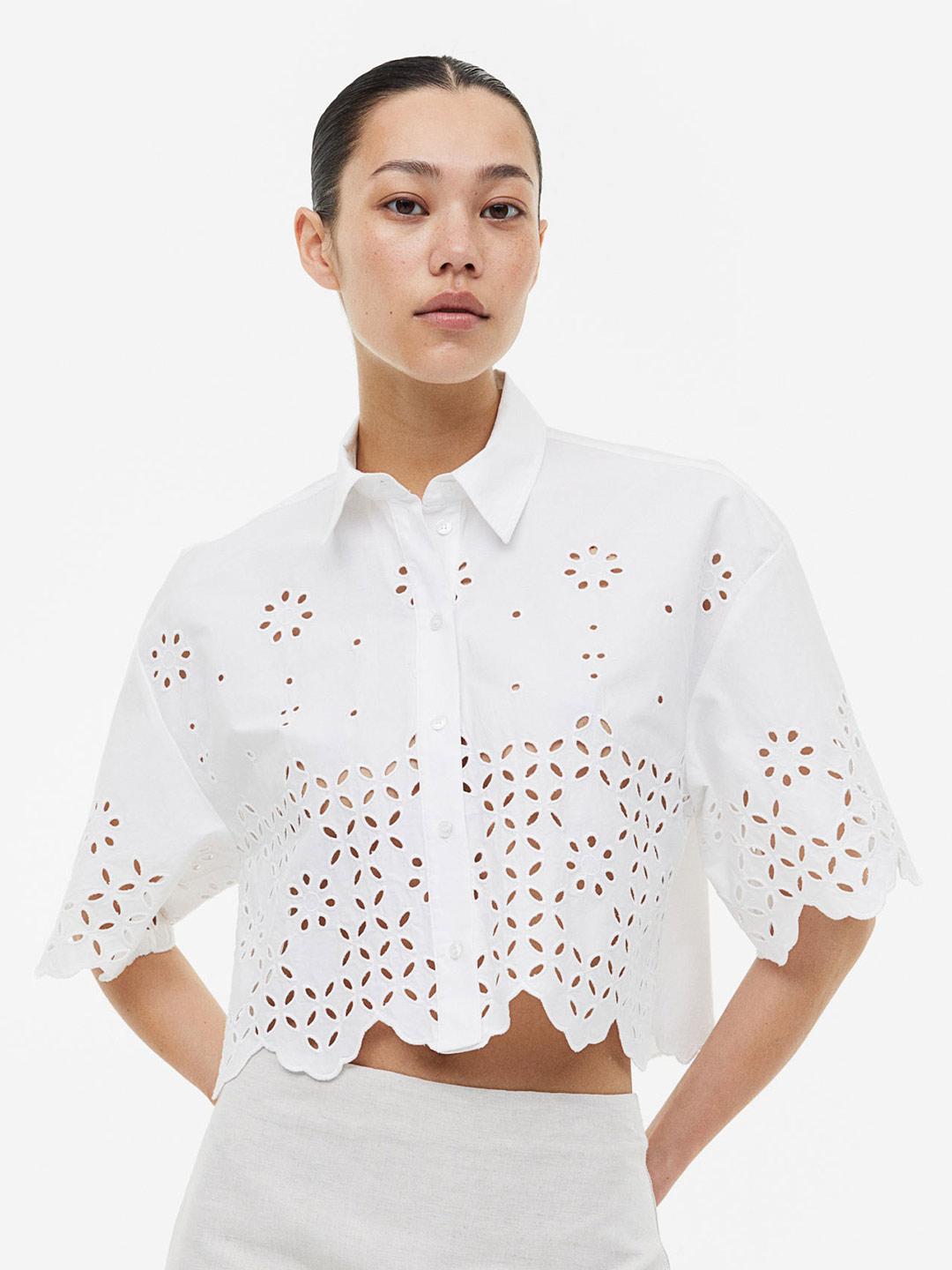 Buy H&M Women Broderie Anglaise Cotton Shirt - Shirts for Women ...