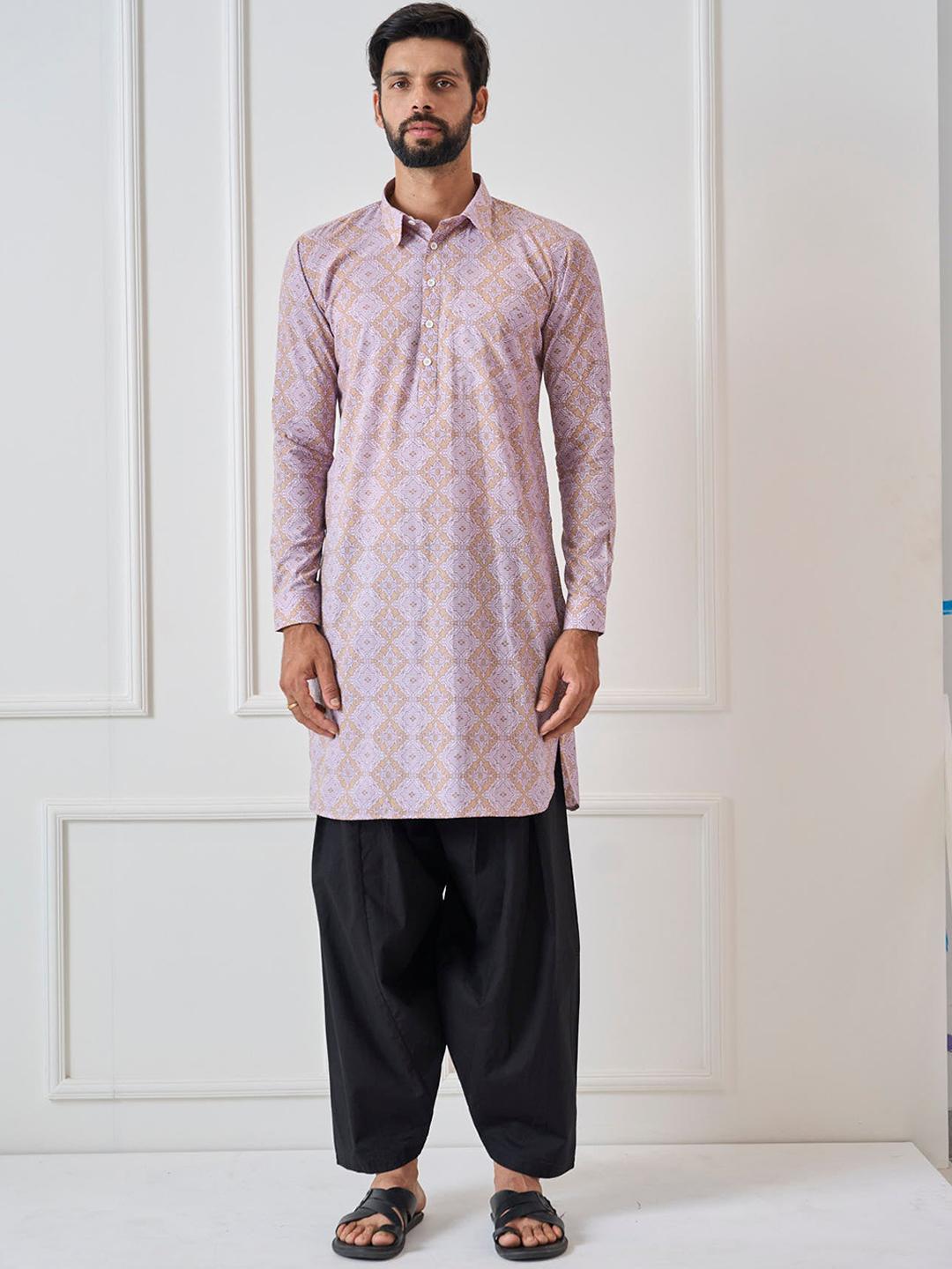 Buy See Designs Shirt Collar Ethnic Motifs Printed Pathani Cotton Kurta ...