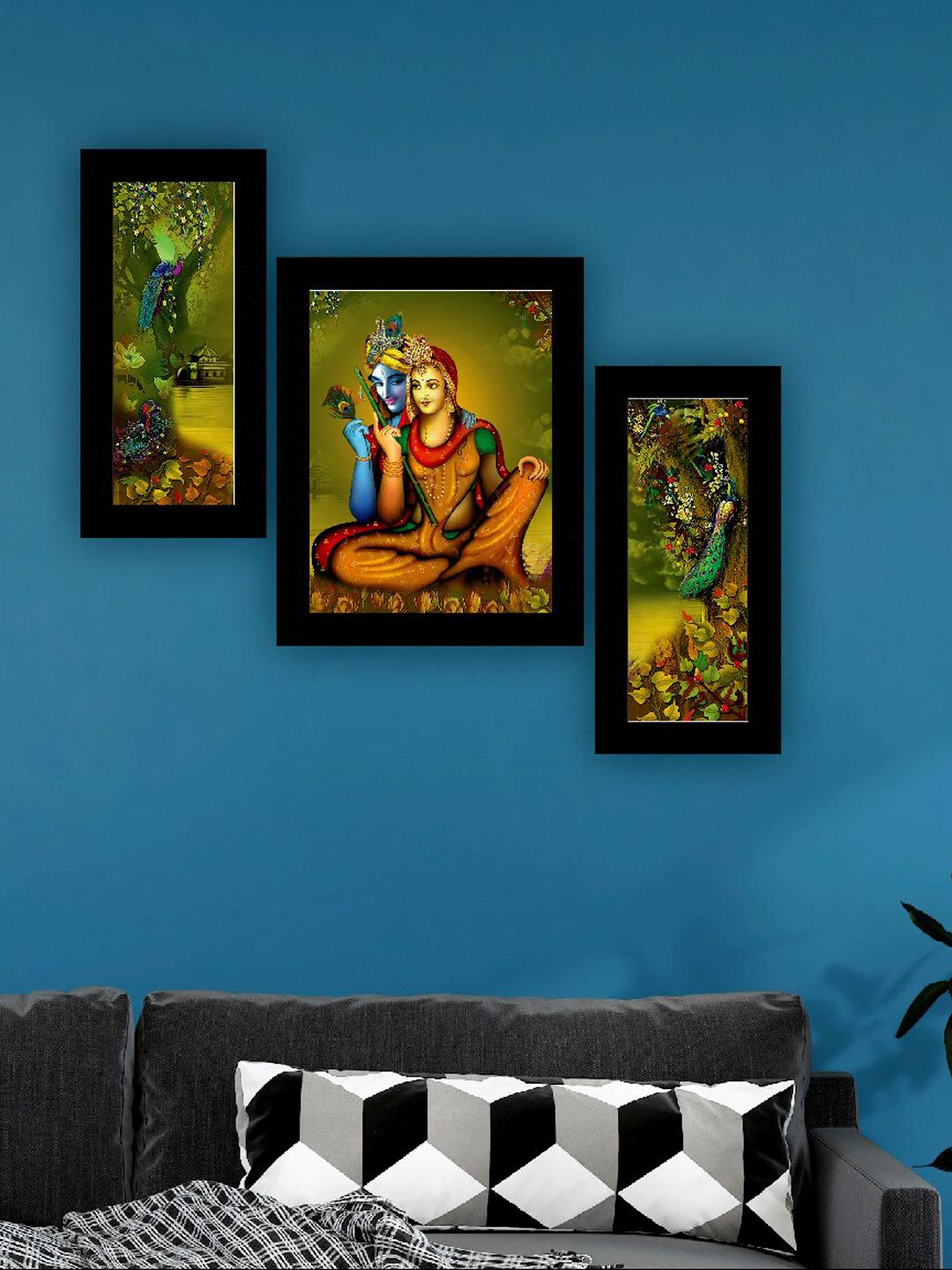 Buy SAF Green & Blue 3 Pieces Lord Radha Krishna Painted UV Coating ...