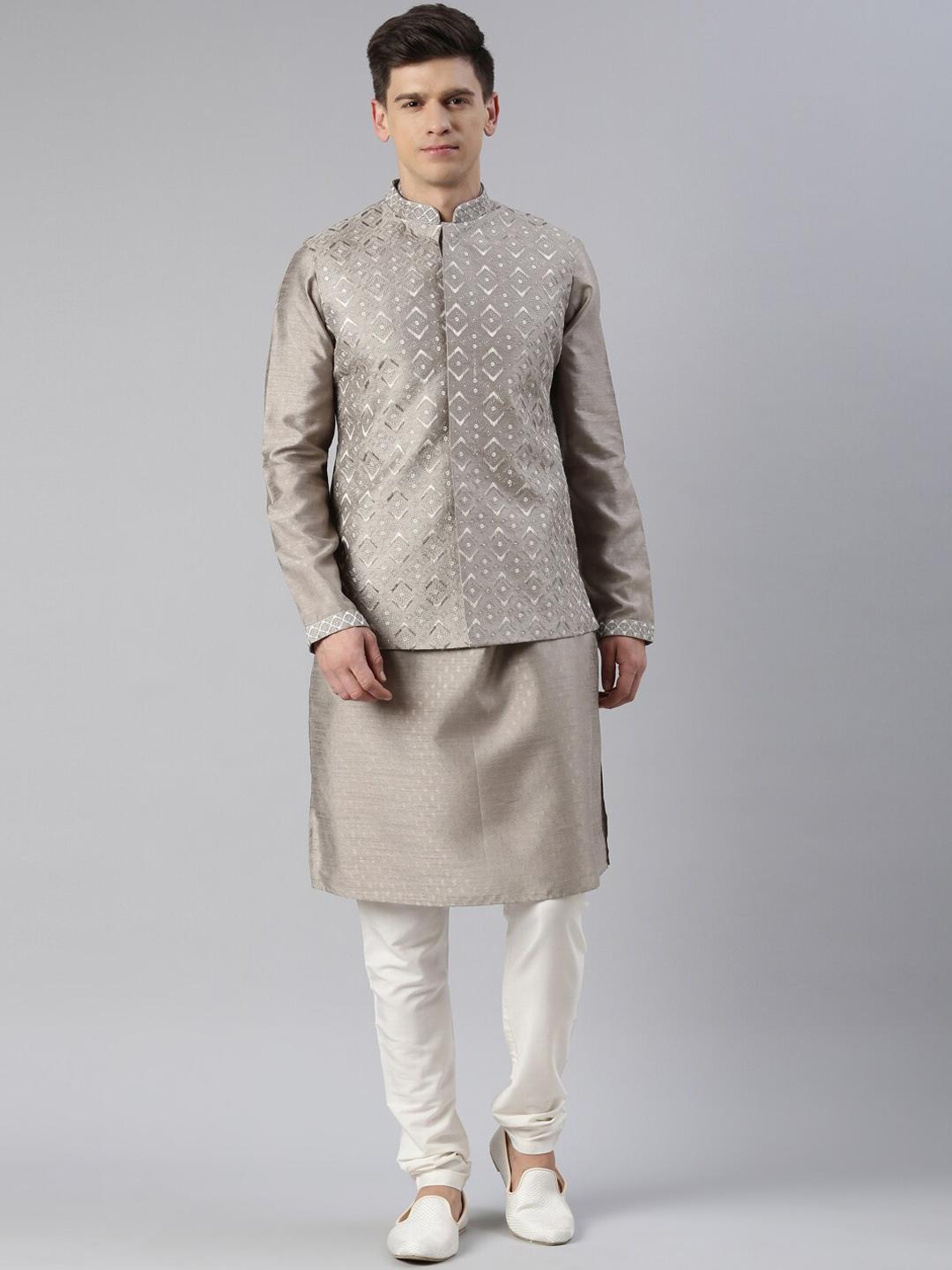 Buy TheEthnic.Co Embroidered Mandarin Collar Threak Work Jacket Kurta ...