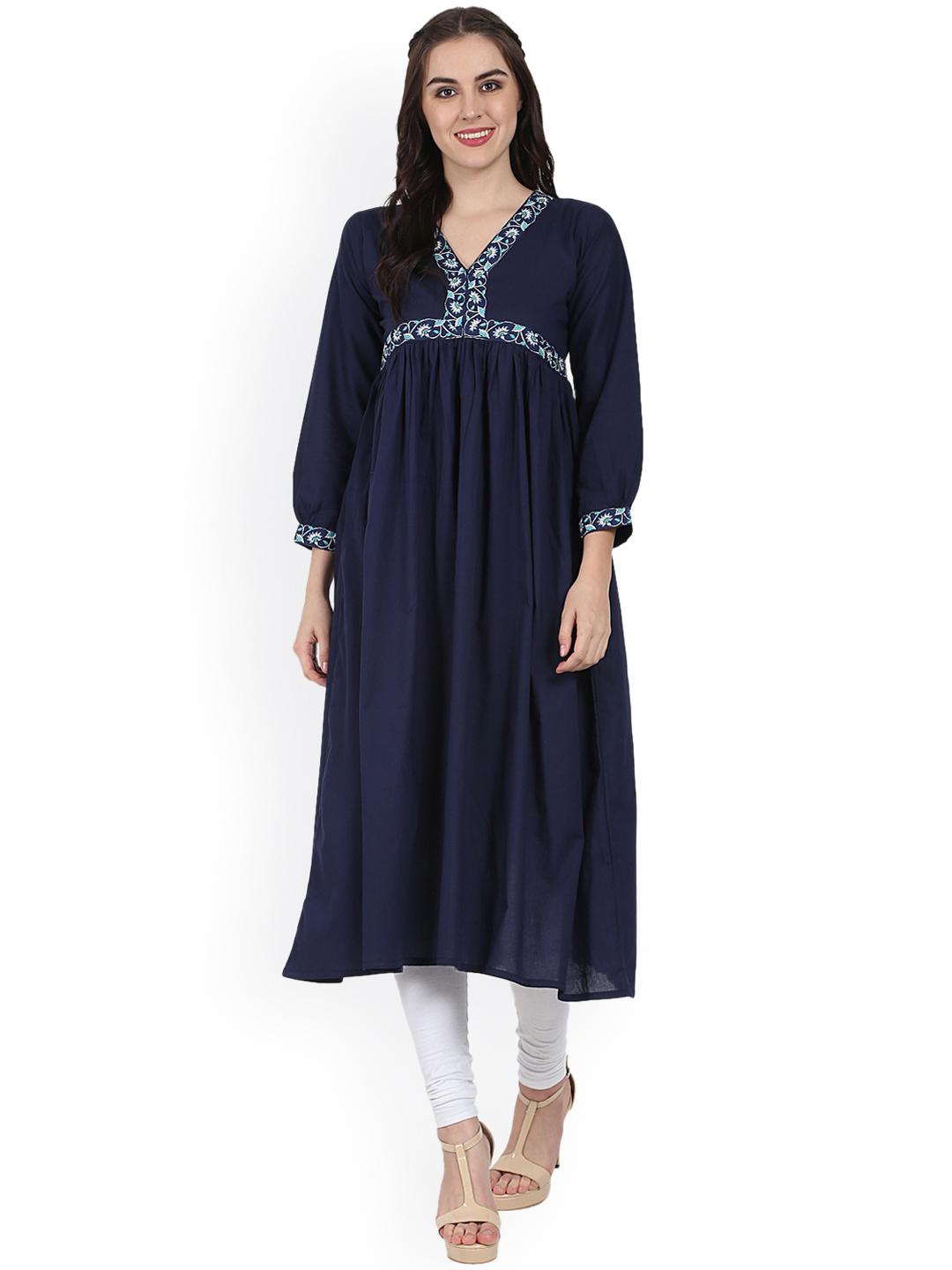 Buy Nayo Women Navy Blue Solid Anarkali Kurta - Kurtas for Women ...