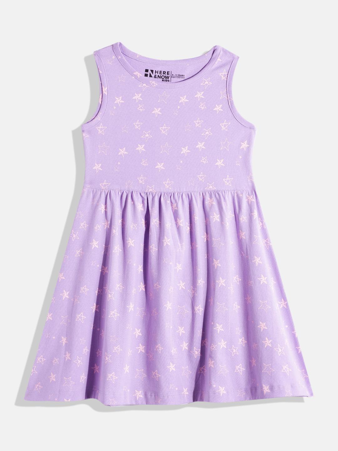 Buy HERE&NOW Girls Star Print Fit & Flare Dress - Dresses for Girls ...
