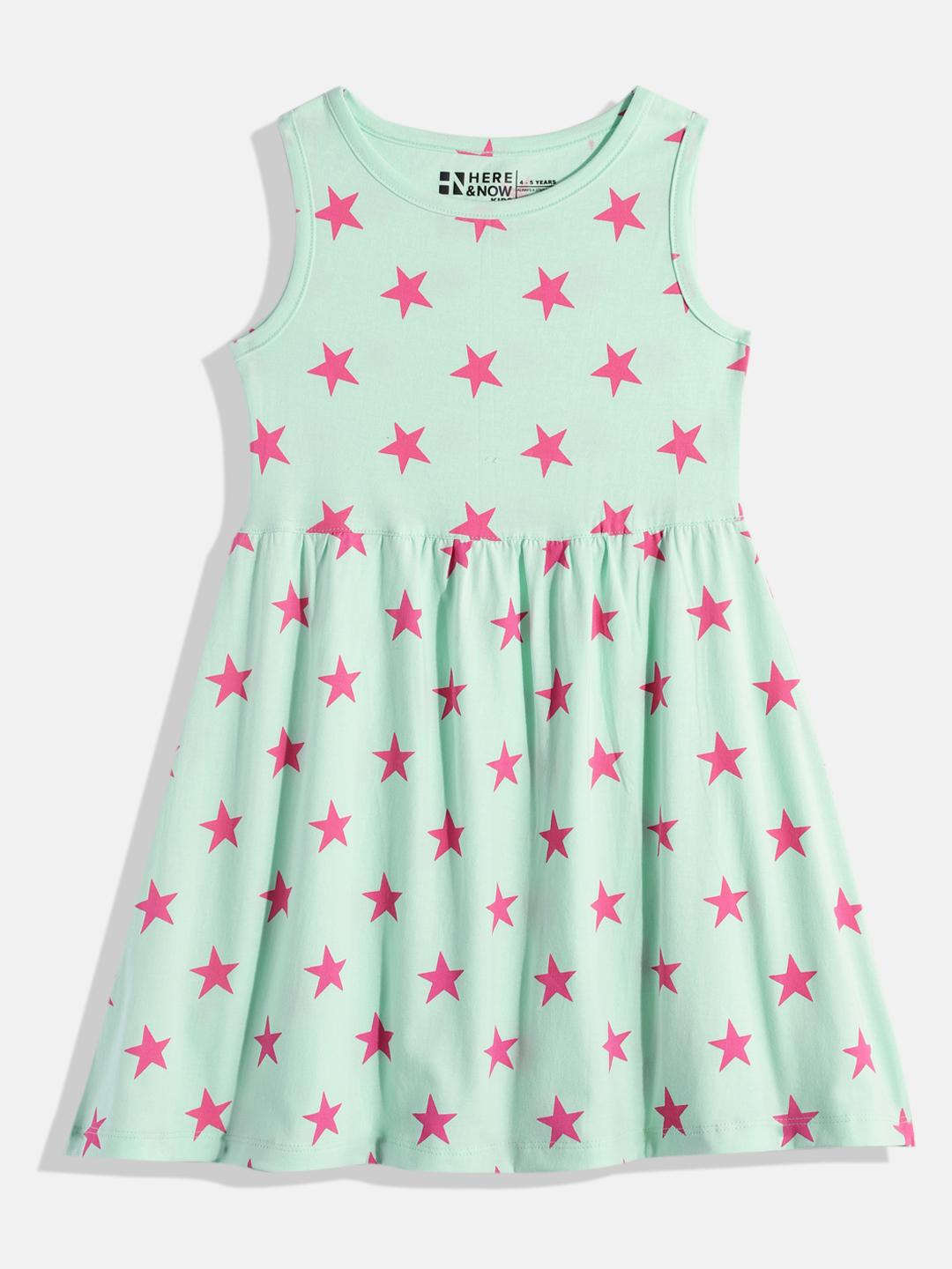 Buy HERE&NOW Girls Star Print Fit & Flare Dress - Dresses for Girls ...