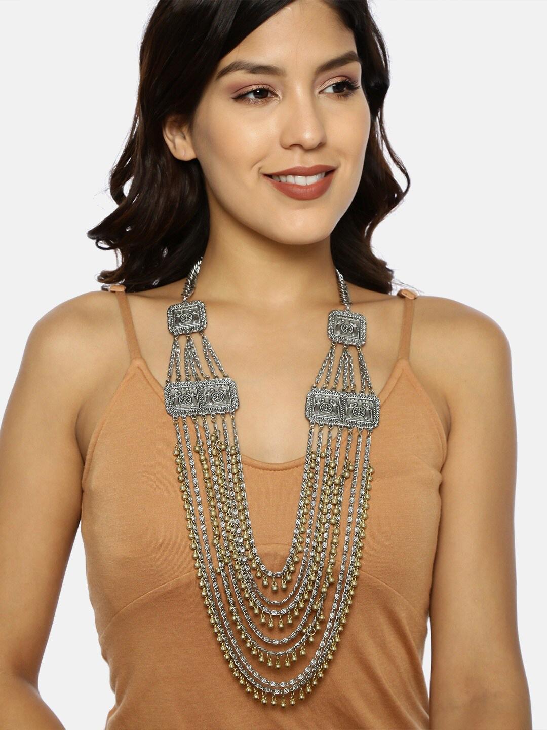 Buy Fida Silver Plated Oxidised Multistrand Necklace - Necklace And ...