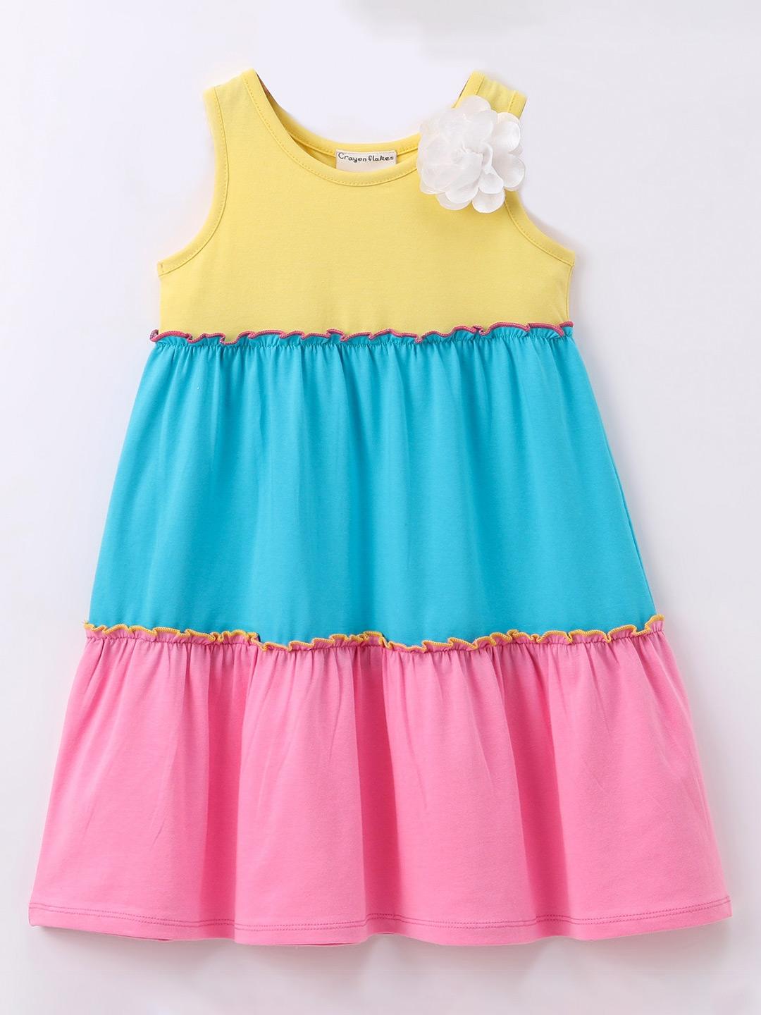Buy CrayonFlakes Girls Colourblocked Layered Cotton A Line Dress ...