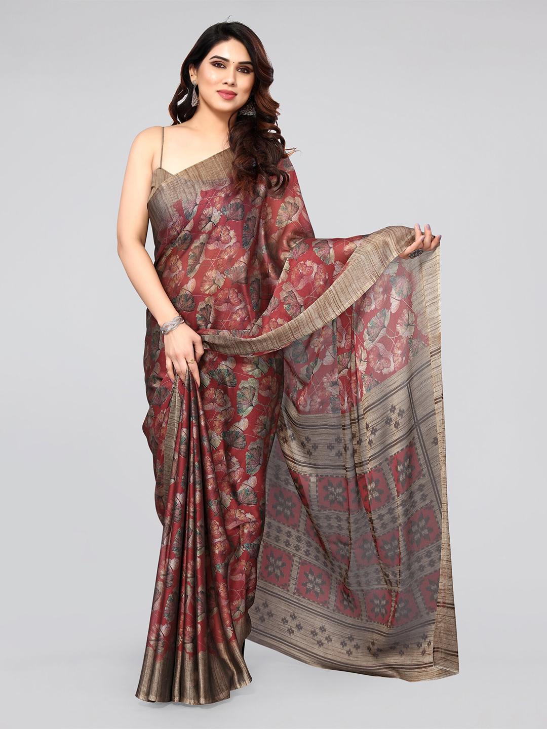 Buy MIRCHI FASHION Maroon & Rust Floral Printed Saree - Sarees for ...