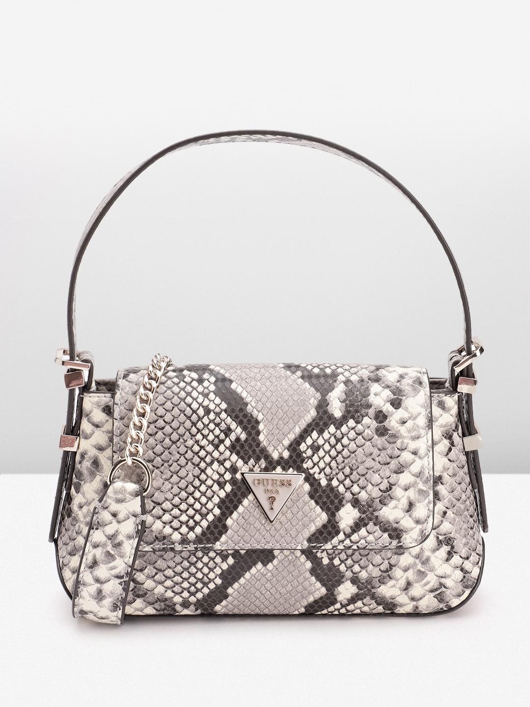 Buy GUESS Snakeskin Textured Structured Shoulder Bag With Sling Strap ...