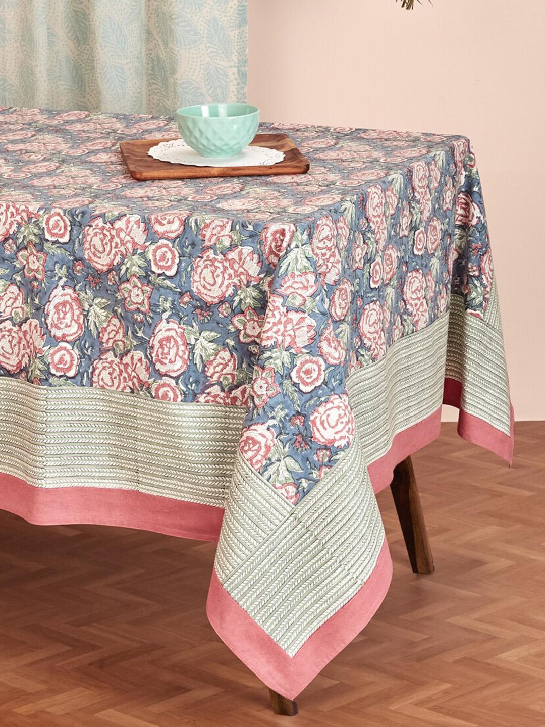 Buy Fabindia Grey & Pink Floral Printed 4 Seater Cotton Table Cover ...