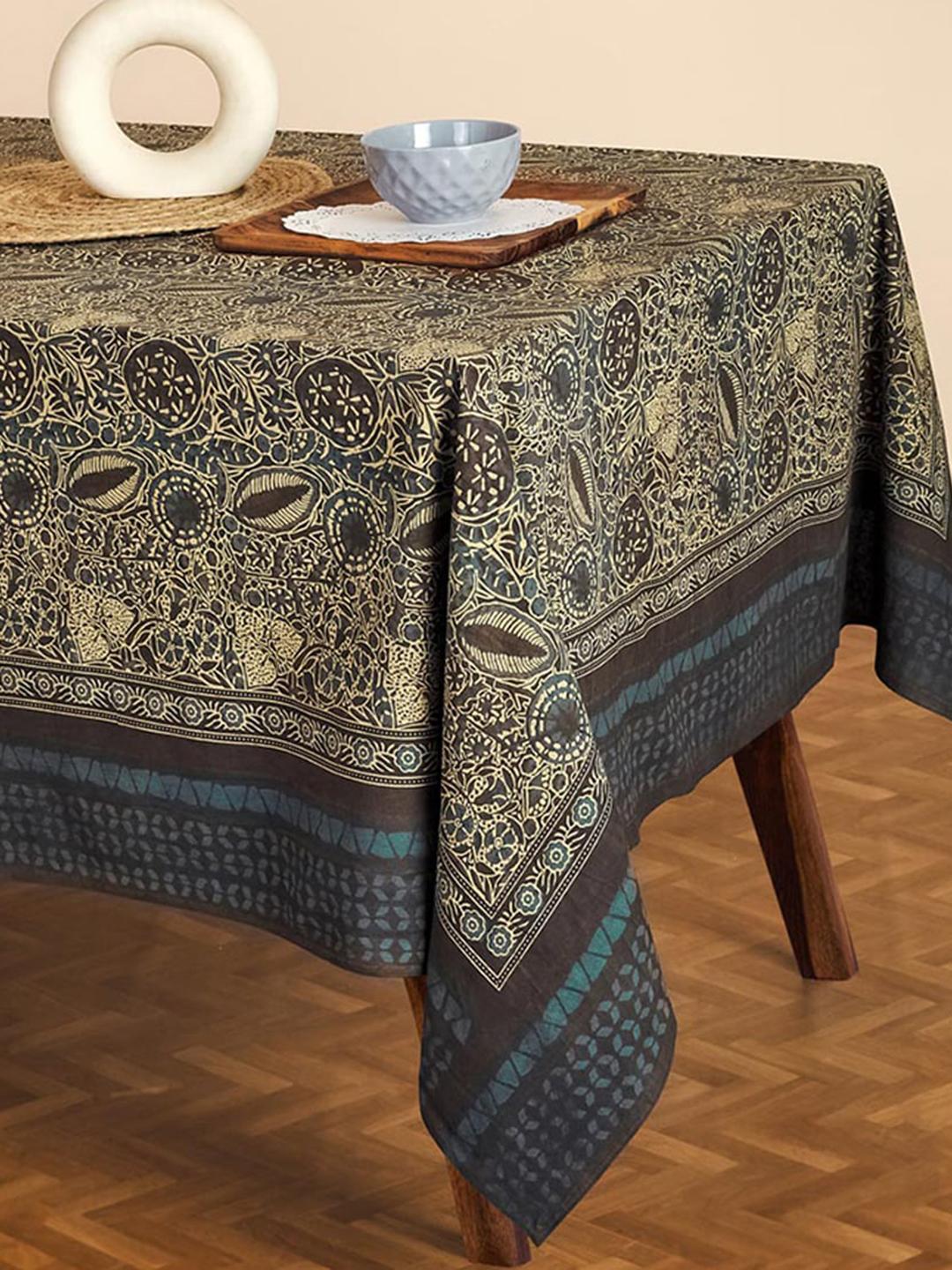 Buy Fabindia Black & Beige Printed Cotton 8 Seater Table Cover - Table ...