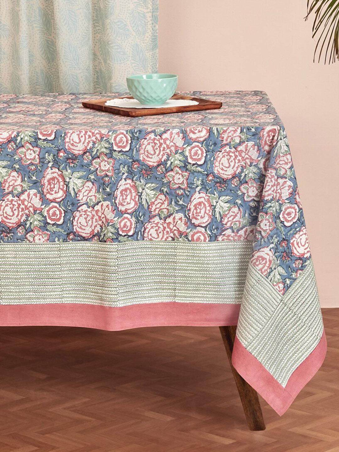 Buy Fabindia Grey & Pink Floral Printed 6 Seater Cotton Table Cover ...