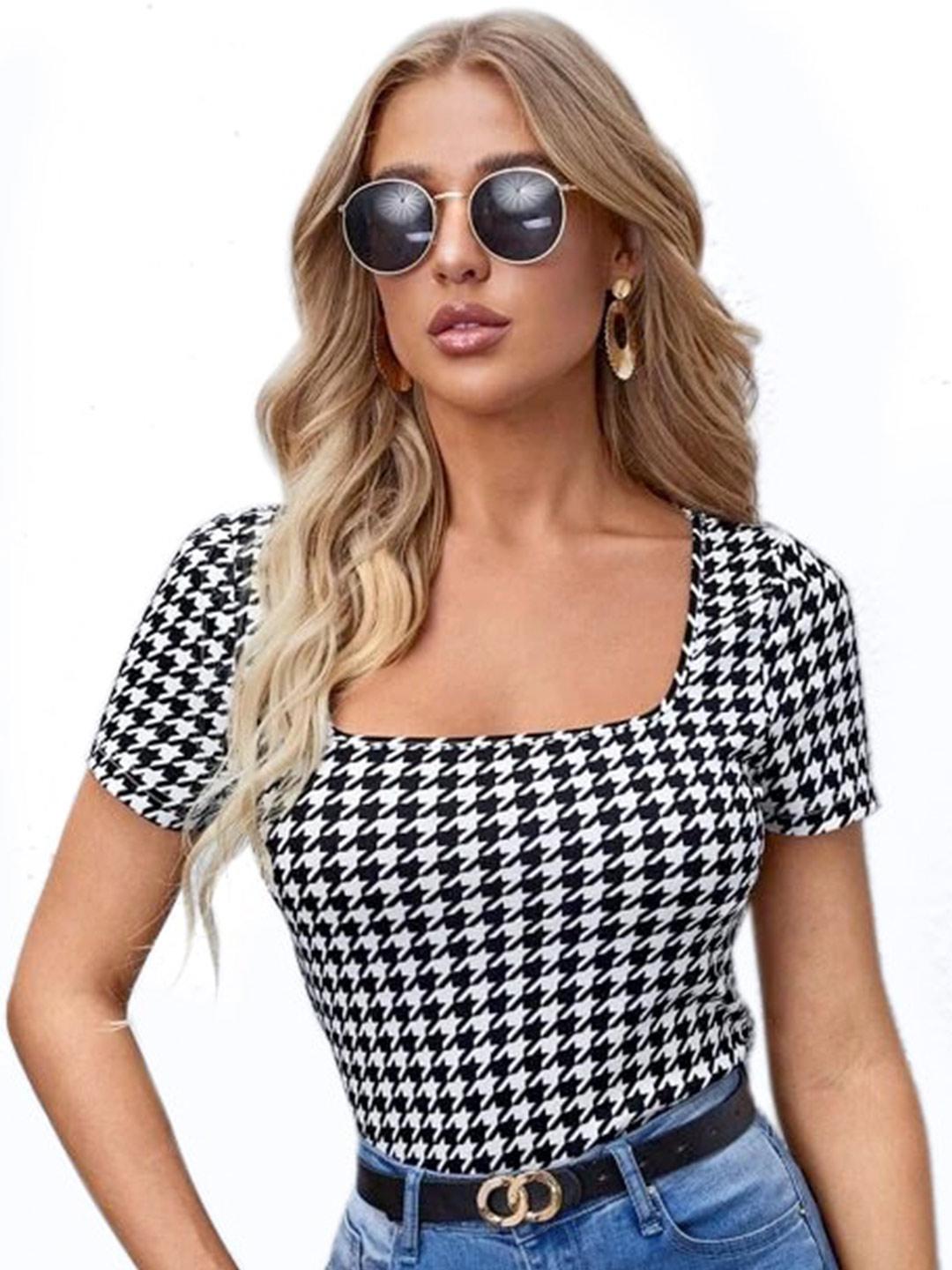 Buy RAJOVATI Checked Square Neck Fitted Top - Tops for Women 23248492 ...