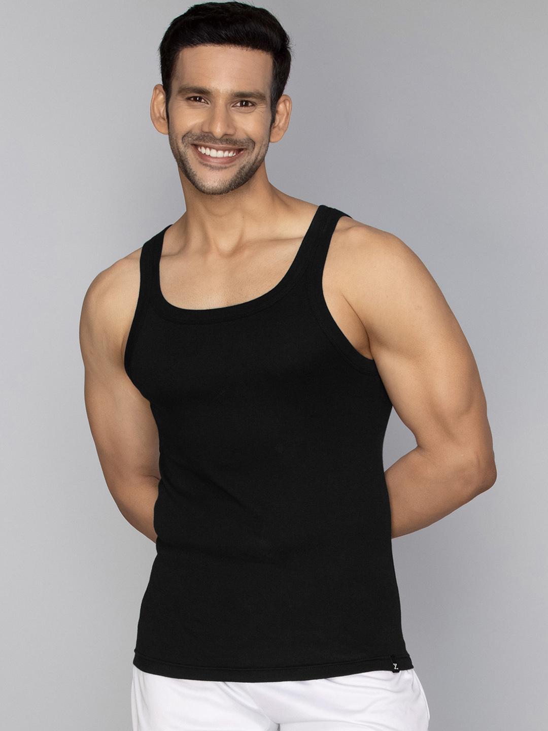 Buy XYXX Men Solid Pace Super Combed Cotton Black Ribbed Square Neck ...