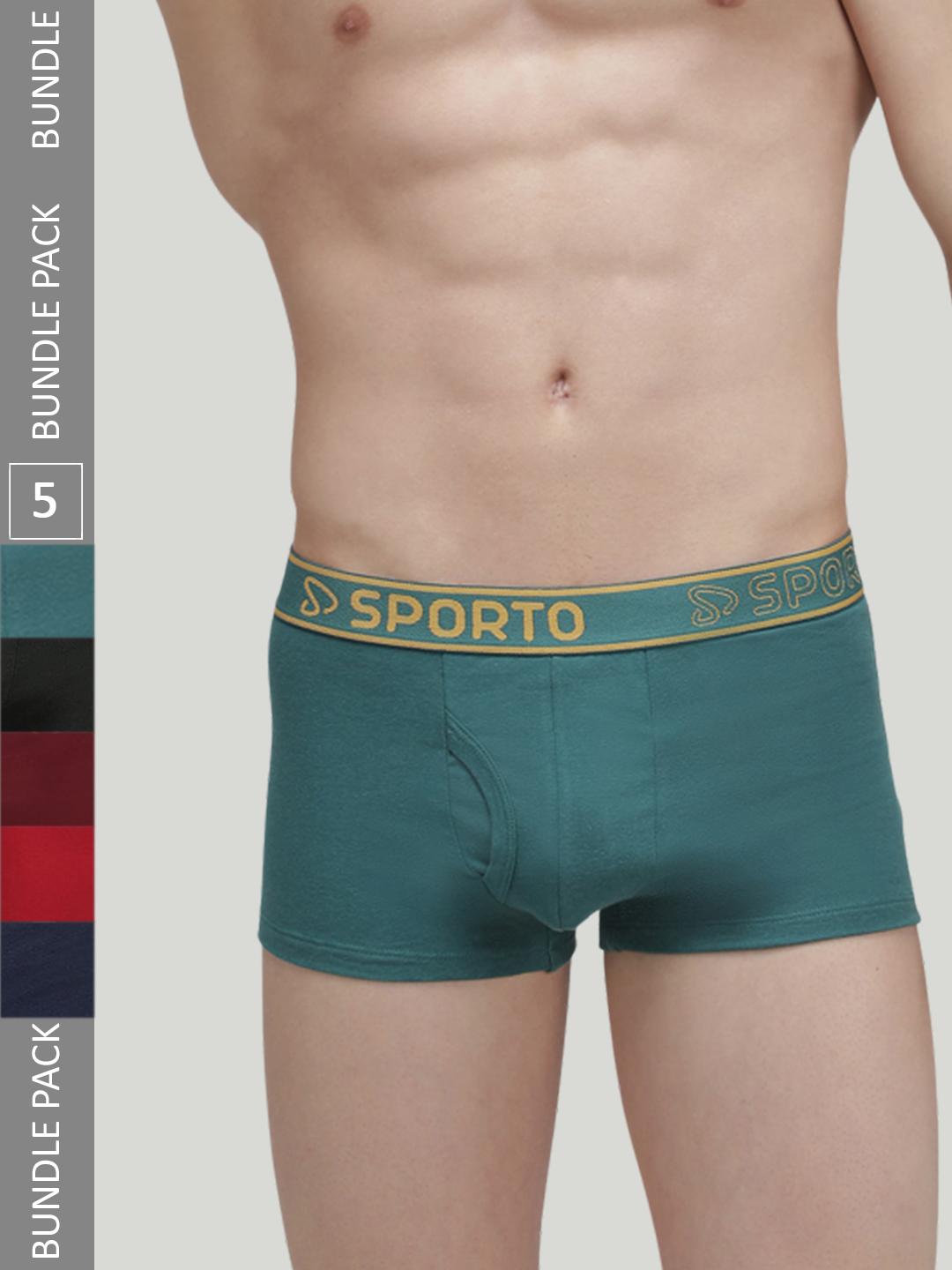 Buy SPORTO Men Pack Of 5 Cotton Trunks SP TR M1022 MA NVY RED PB OL S ...