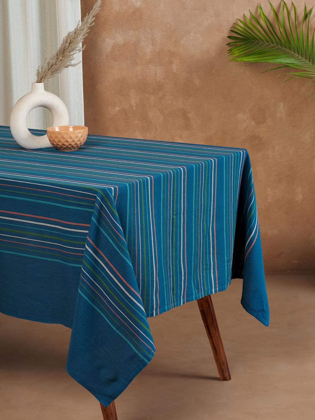 Buy Fabindia Idika Blue & White Striped Cotton 8 Seater Table Cover ...