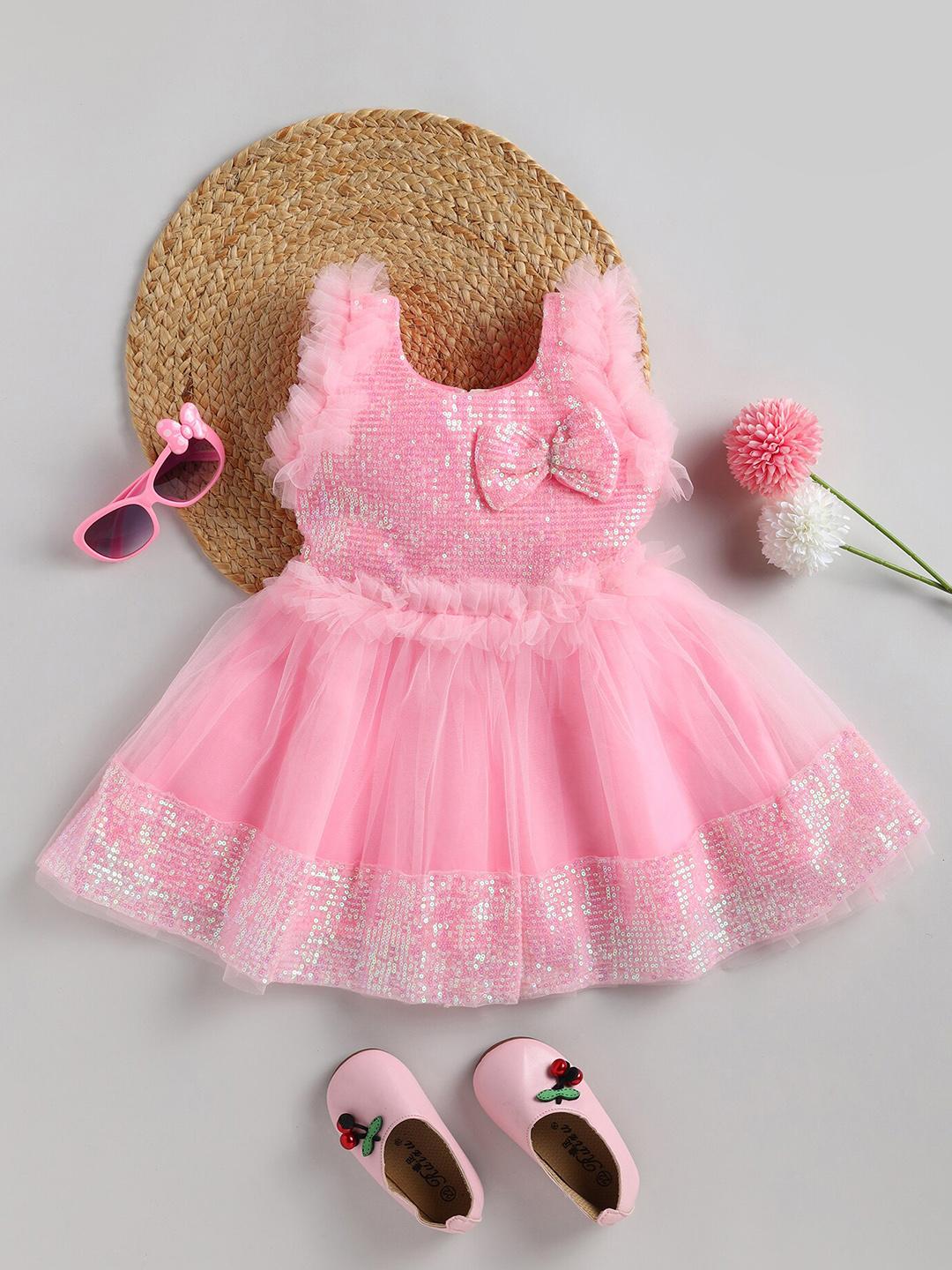 Buy SmartRAHO Girls Sequined & Layered Embellished Net Fit & Flare ...