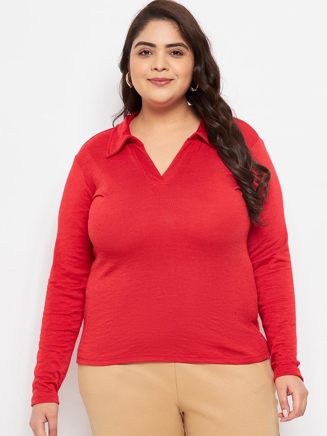 Buy CLORA CREATION PLUS Plus Size Shirt Collar Ribbed Top - Tops for Women 23320958 | Myntra