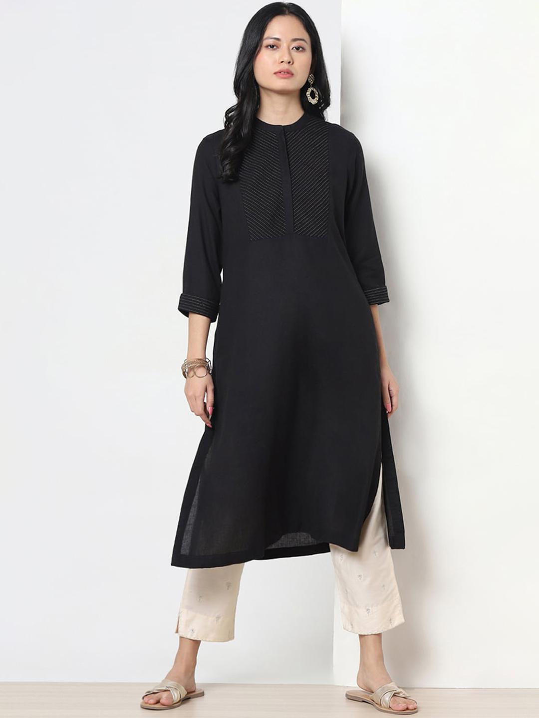 Buy Marigold Lane Band Neck Thread Work Kurta - Kurtas for Women ...