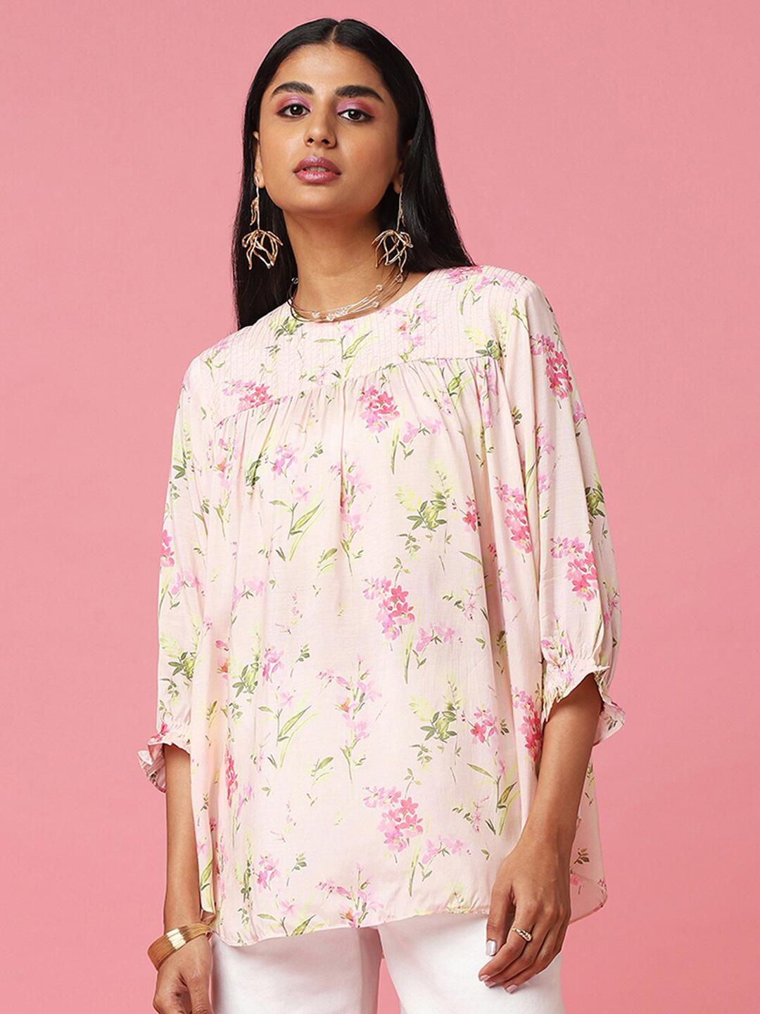 Buy Marigold Lane Floral Printed Puff Sleeves Top - Tops for Women ...