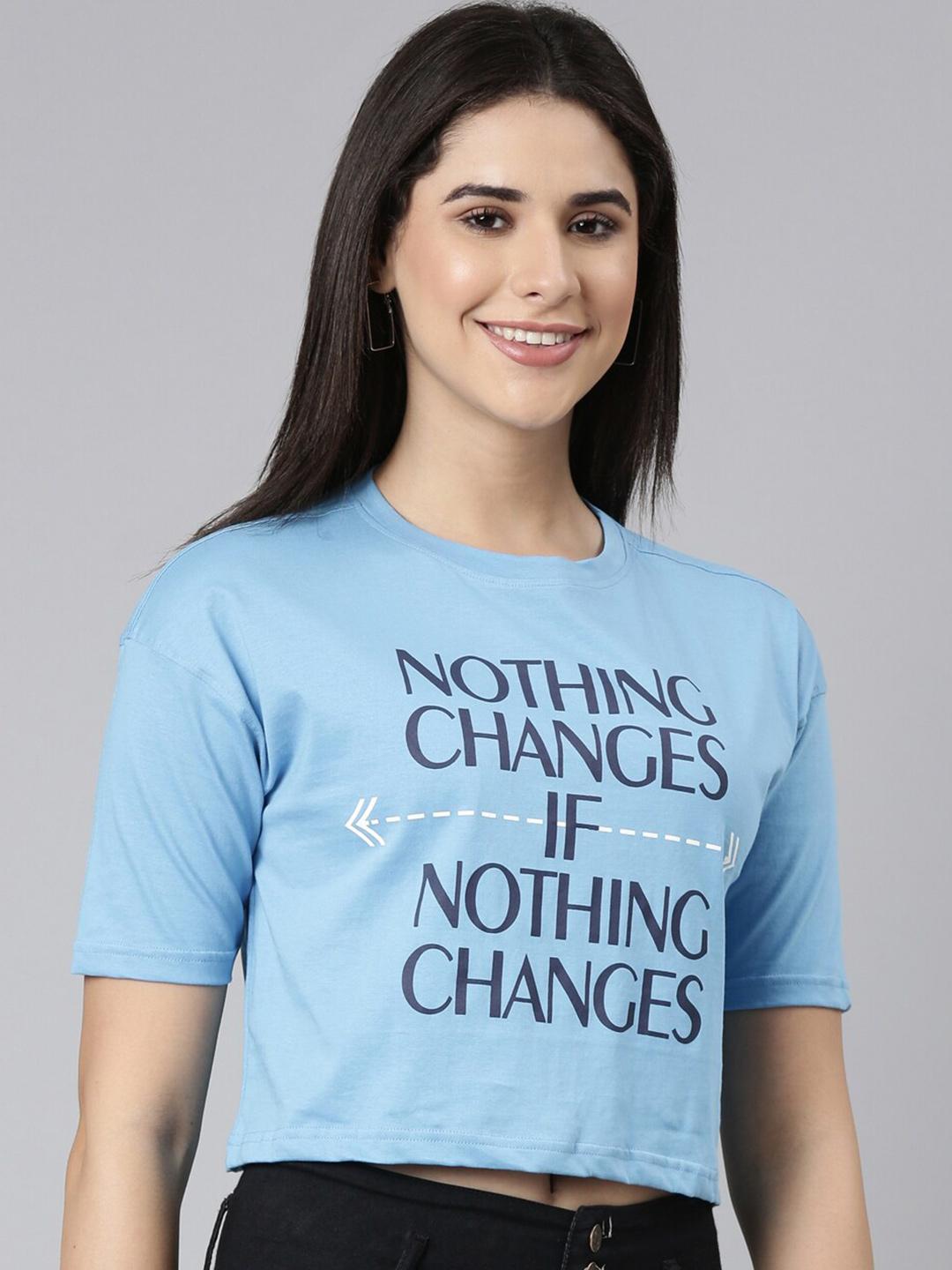 Buy Kryptic Typography Printed Drop Shoulder Cropped Pure Cotton T ...