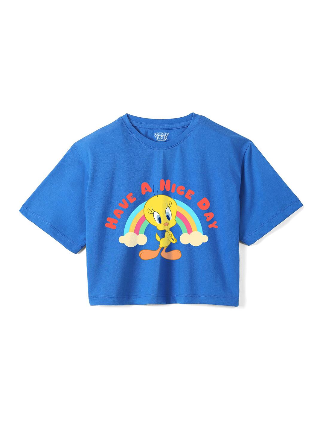 Buy Wear Your Mind Girls Tweety Printed Pure Cotton Boxy Fit T Shirt ...