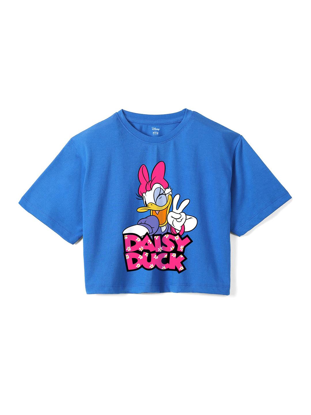 Buy Wear Your Mind Girls Daisy Duck Printed Pure Cotton Boxy T Shirt ...