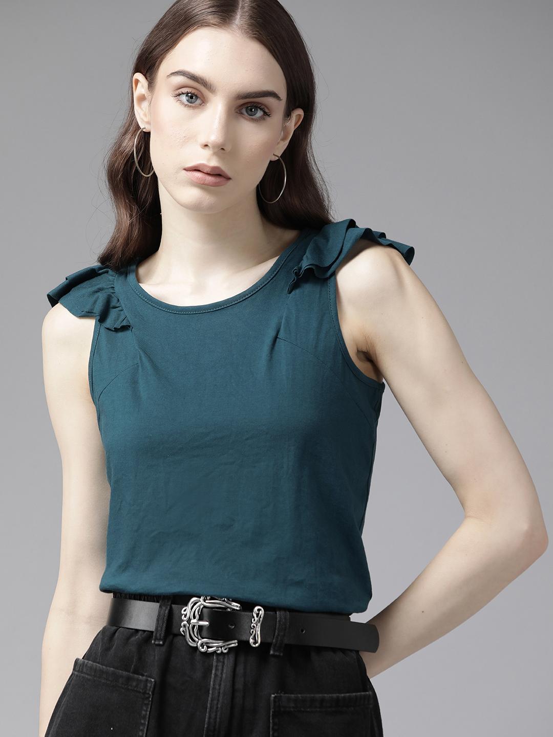 Buy The Roadster Lifestyle Co. Ruffles Detail Sleeveless Regular Fit ...