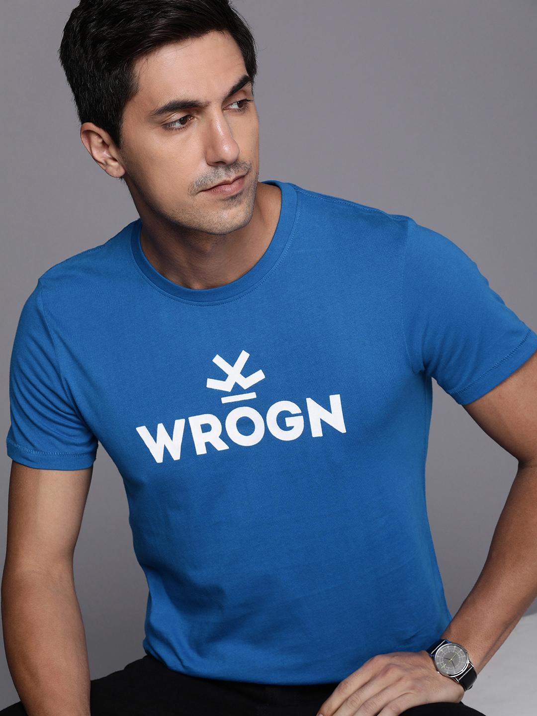 Buy WROGN Men Cotton Brand Logo Printed Slim Fit T Shirt - Tshirts for ...