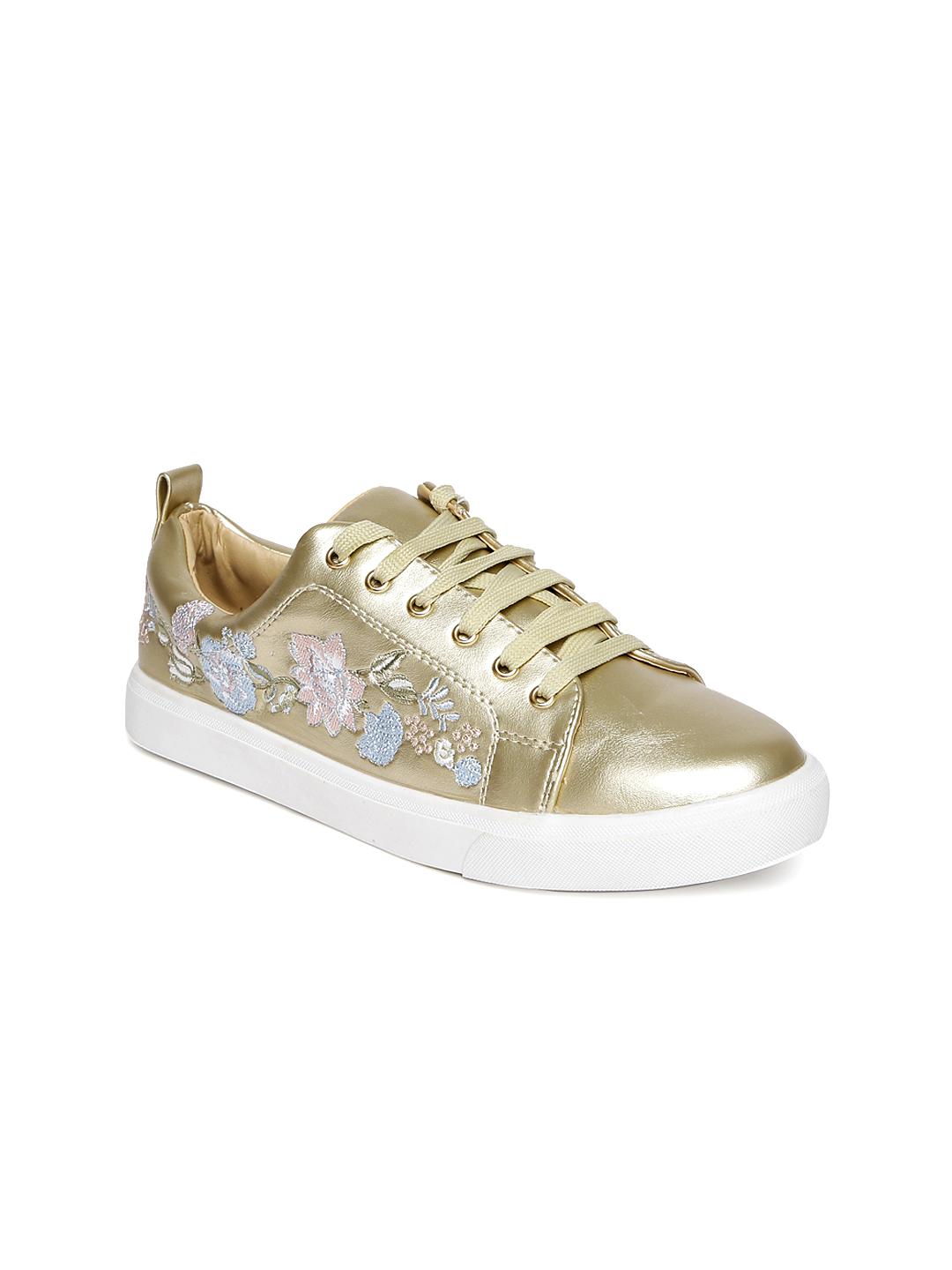 Buy Addons Women Muted Gold Toned Embroidered Sneakers - Casual Shoes ...