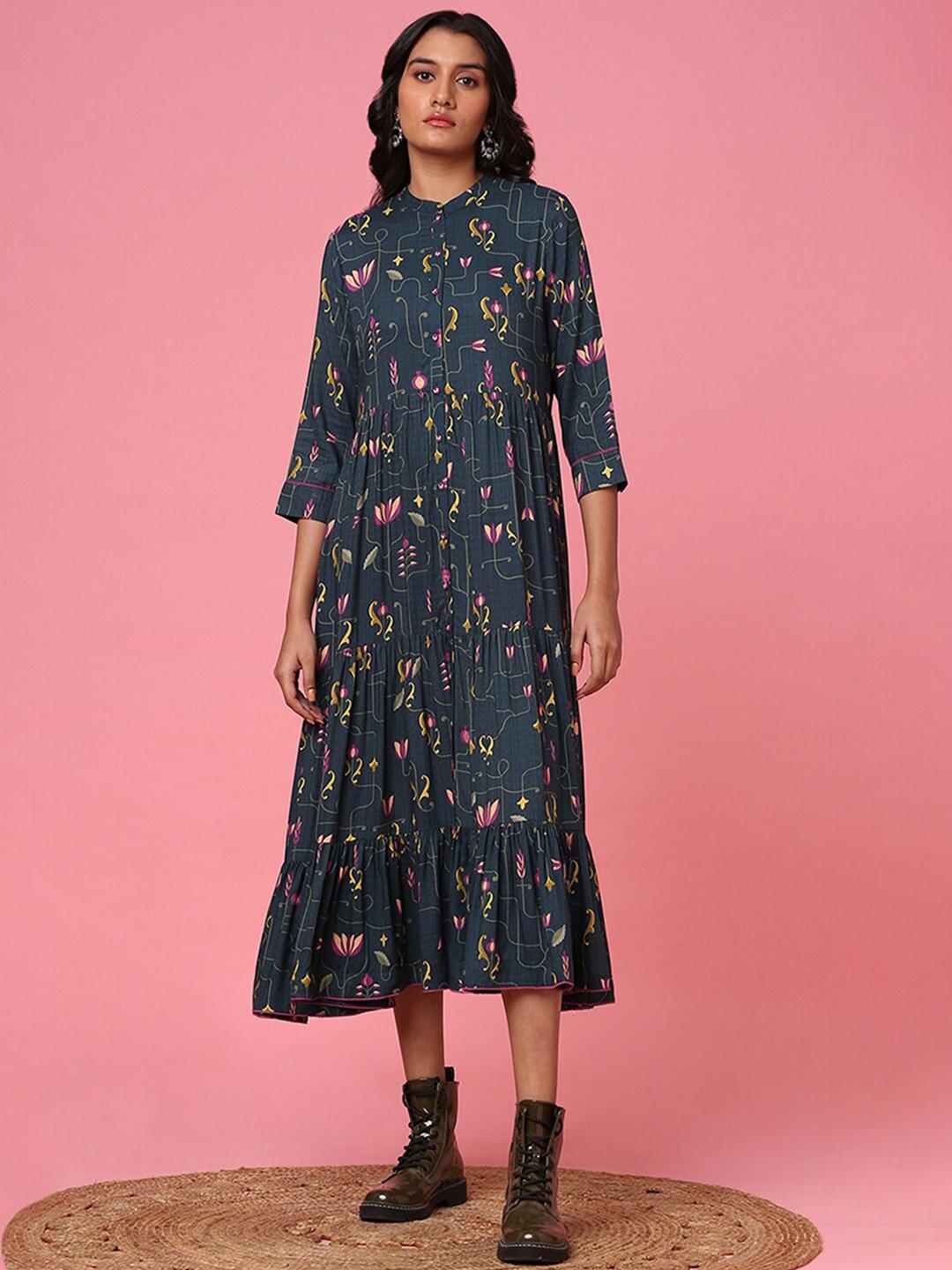 Buy Marigold Lane Floral Printed Fit & Flare Midi Dress - Dresses for ...