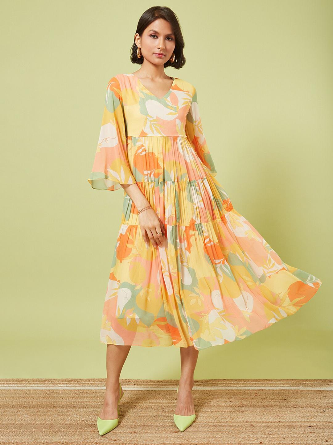 Buy Marigold Lane Floral Flared Sleeve Print Maxi Dress - Dresses for ...