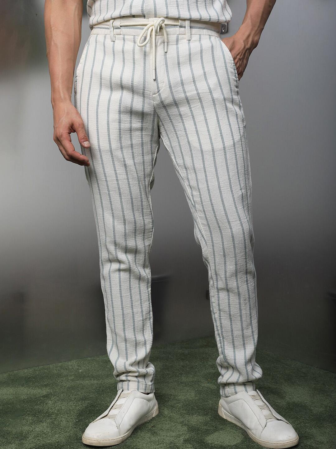 Buy RARE RABBIT Nanost Drawstring Striped Cotton Slim Fit Trouser ...