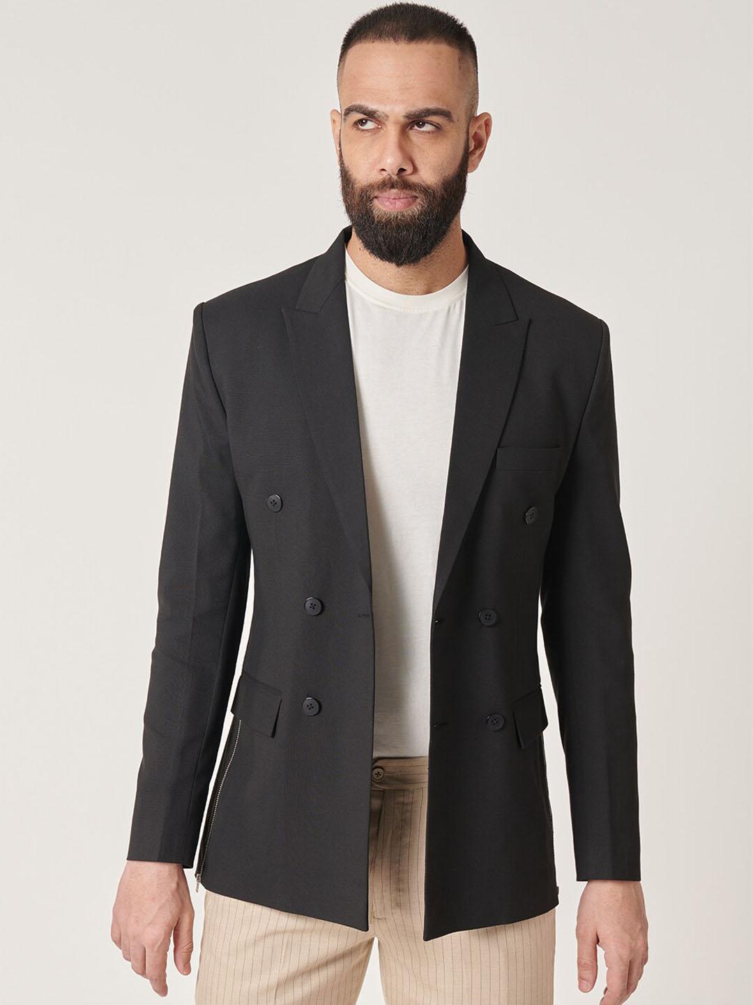 Buy MR BUTTON Slim Fit Peaked Lapel Collar Double Breasted Blazer ...