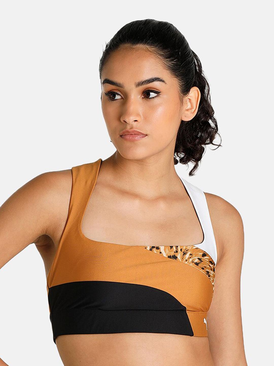 Buy Puma Safari Glam Mid Impact Colorblocked Workout Bra Heavily Padded ...