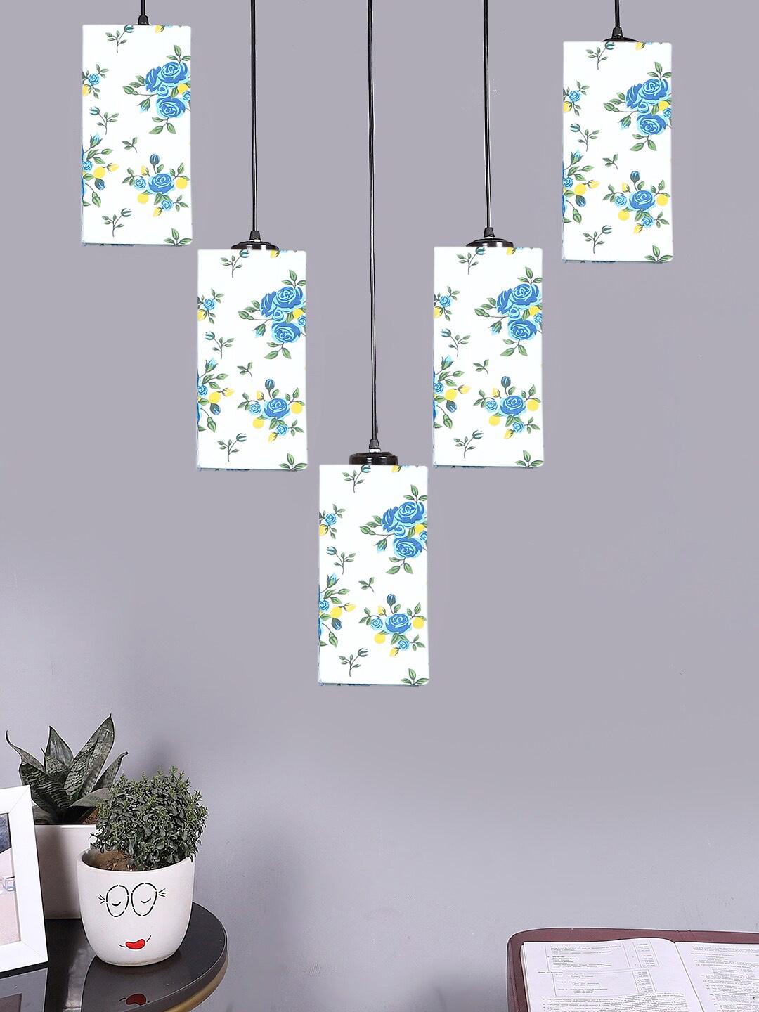 Buy Devansh White Floral Cotton Square Quintuple Hanging Lamp - Ceiling ...