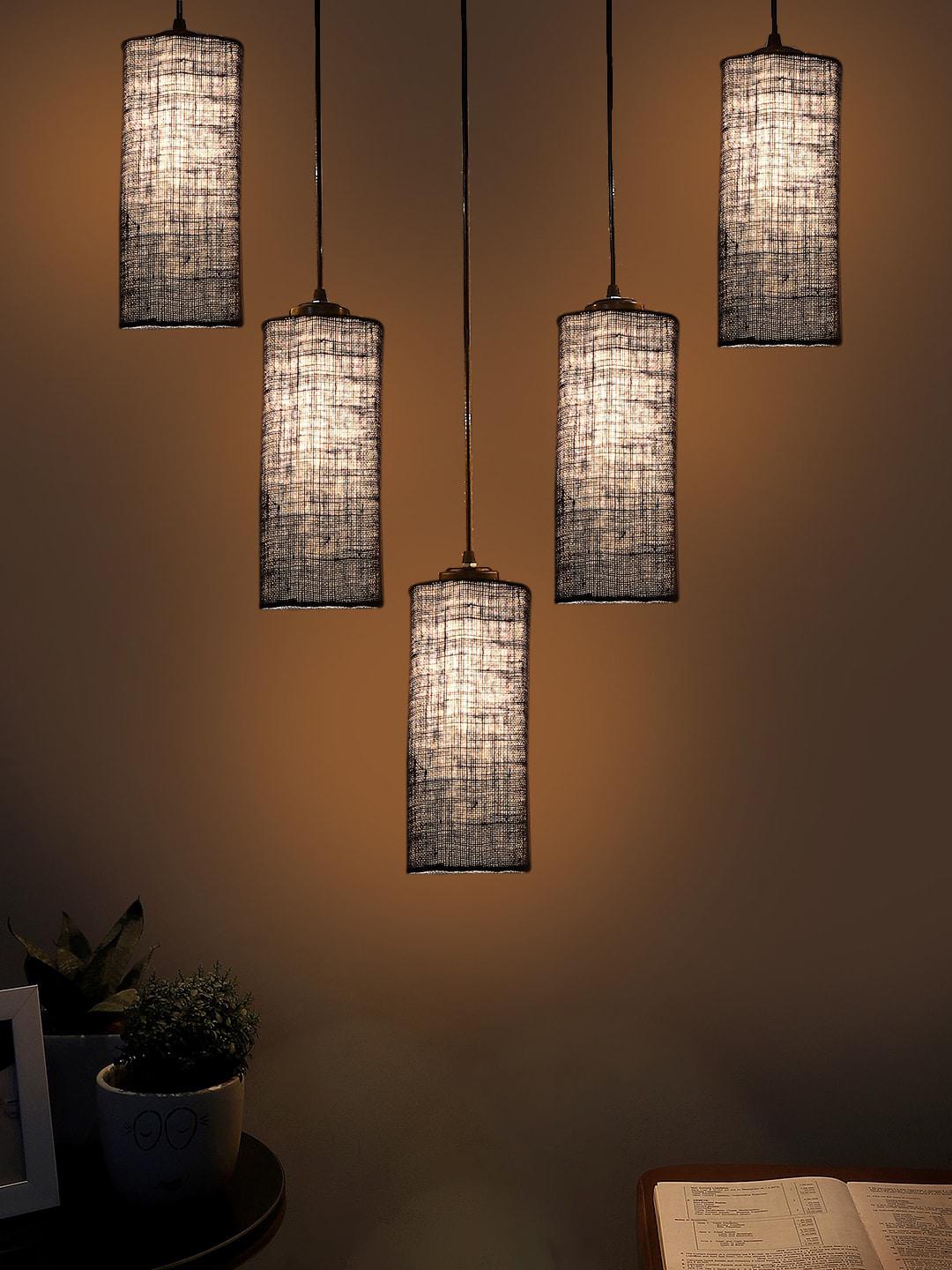 Buy Devansh Blue & Black Cylindrical Quintuple Cluster Hanging Lamps ...