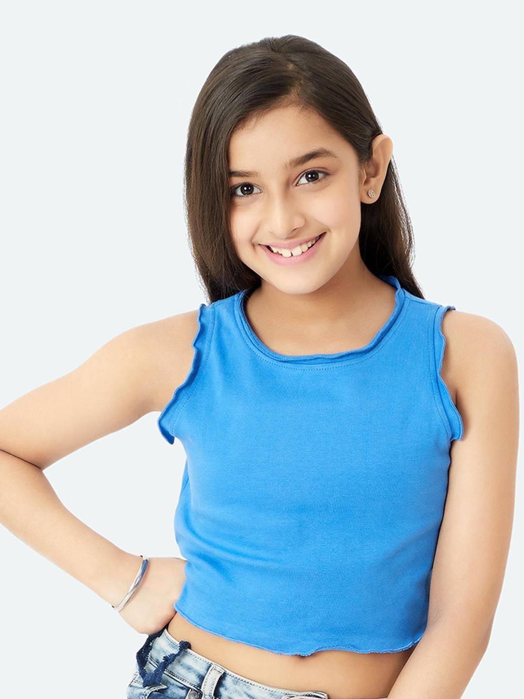 Buy Olele Girls Round Neck Sleeveless Cotton Crop Top - Tops for Girls ...