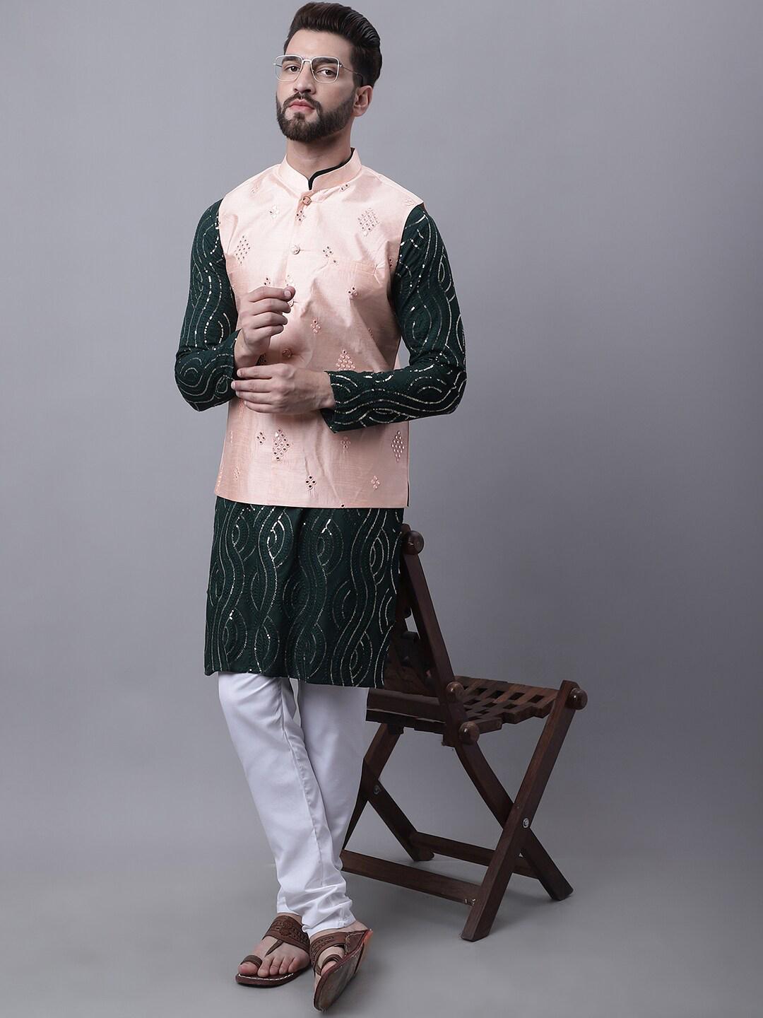Buy SOJANYA Sequinned Pure Cotton Straight Kurta With Churidar & Mirror ...