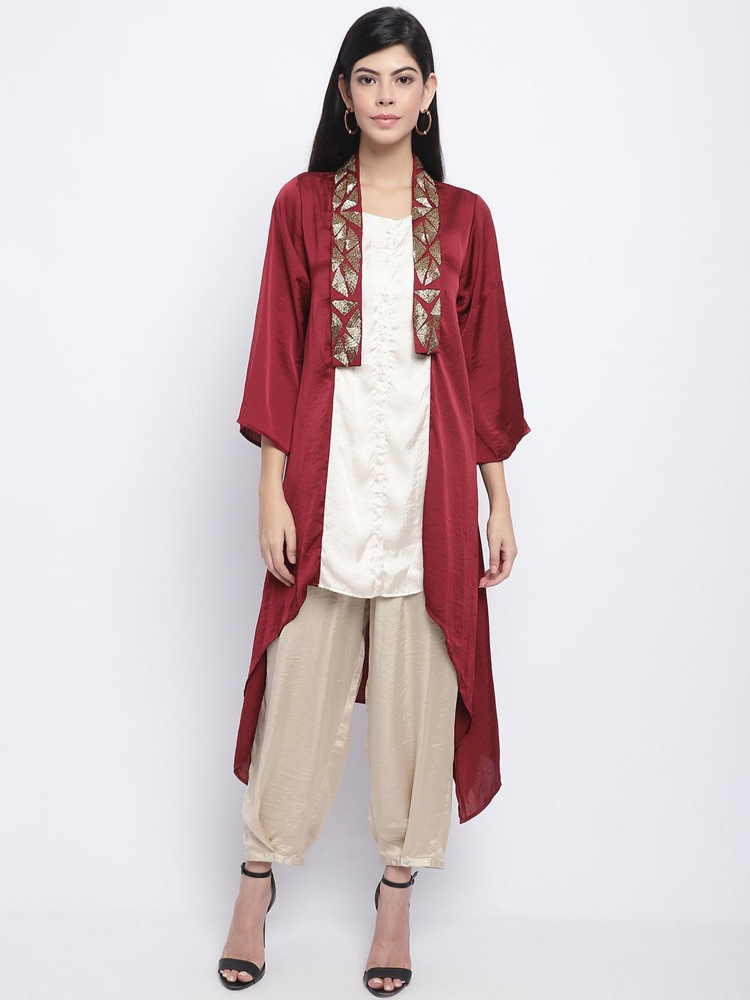 Buy CHIQUE Zardozi Embellished Satin Kurta With Front Open - Kurtas for ...